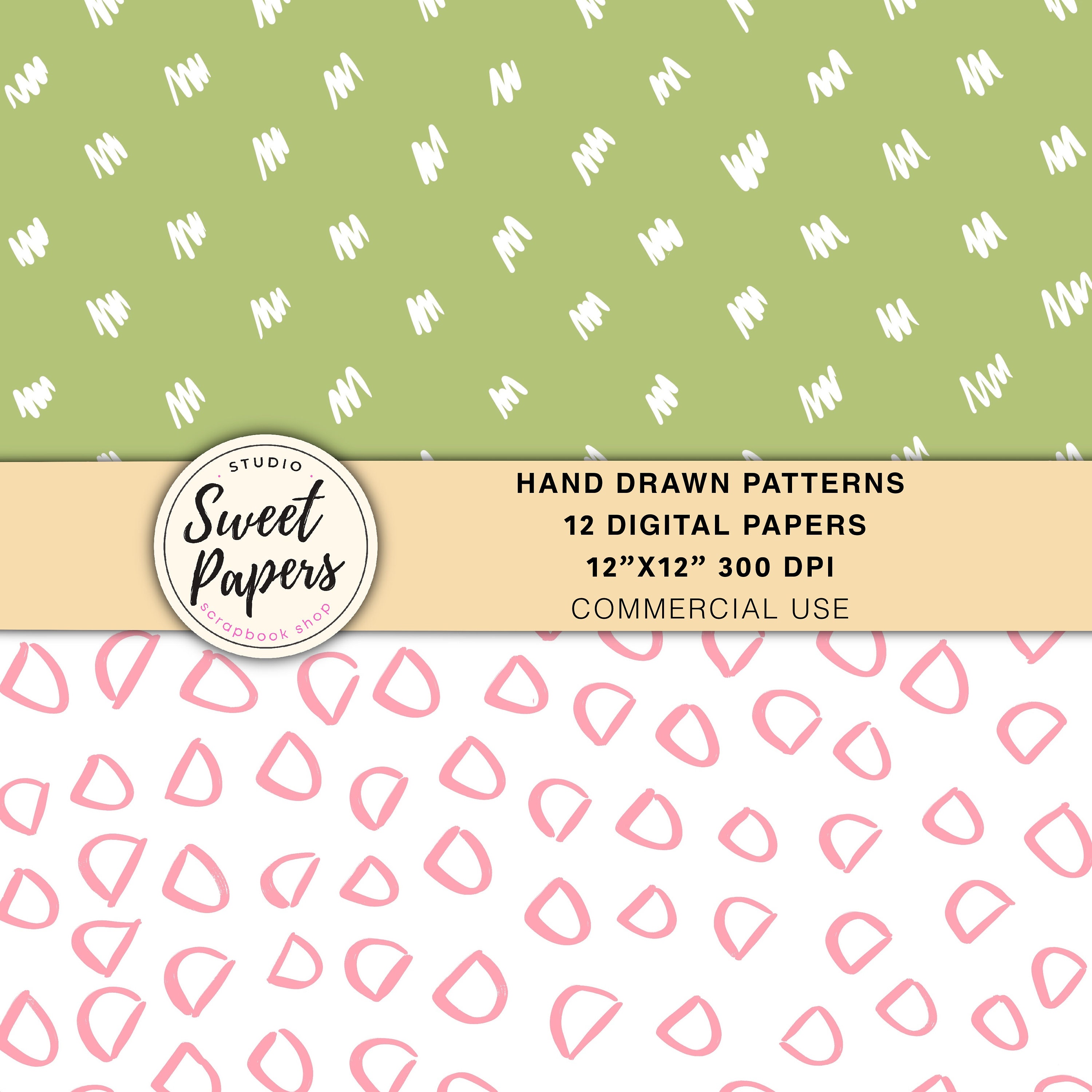 Set of 12 Hand Drawn Patterns, Doodle Digital Papers, Digital ...