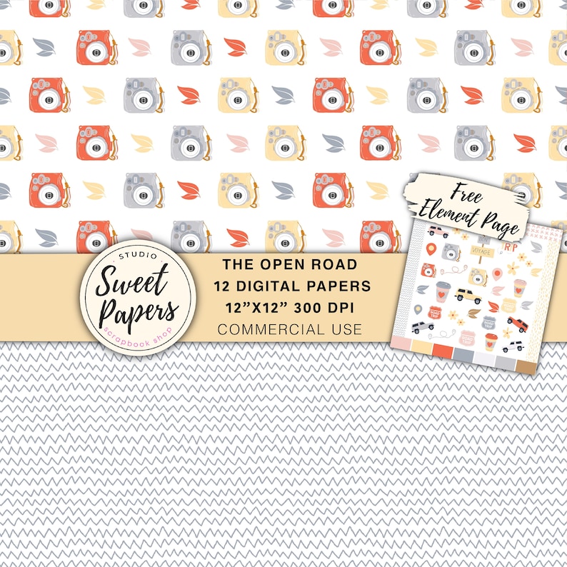 12 Digital Road Trip Scrapbook Paper Pack, Travel Themed Backgrounds ...