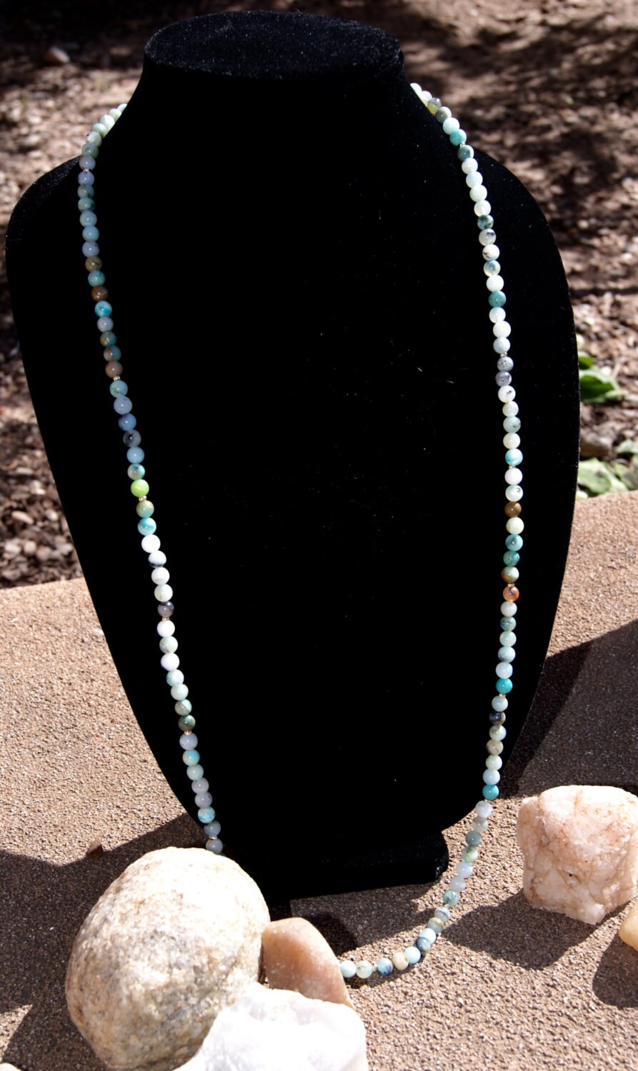 Long Peruvian Opal Necklace With 14K Yellow Gold Accents and 18K Yellow ...