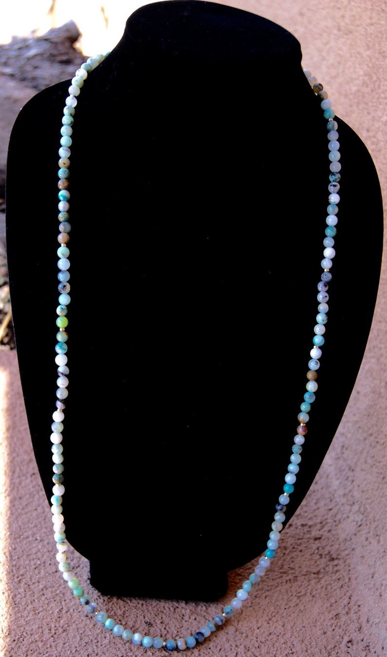 Long Peruvian Opal Necklace With 14K Yellow Gold Accents and 18K Yellow ...