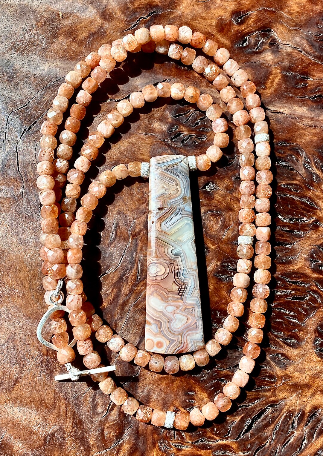 Sunstone and Stardust Sterling Silver Necklace With Laguna Lace Agate Pendant - Etsy