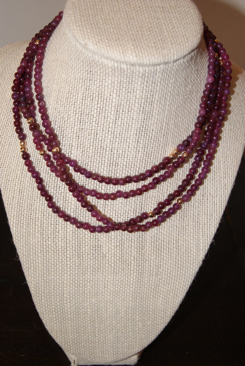 Double Strand Natural Untreated Ruby Long Necklace With 14K - Etsy