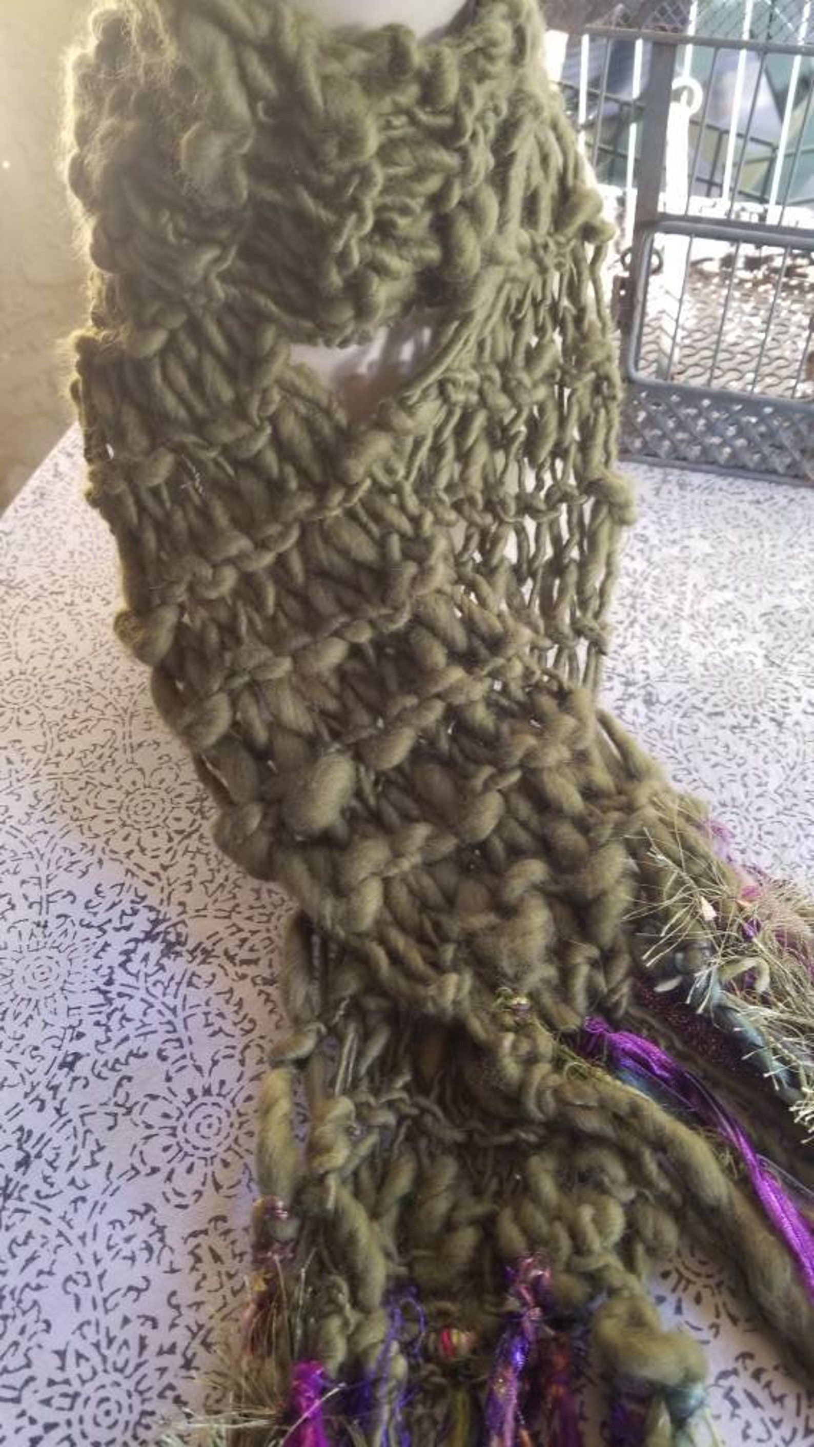 Olive Moss Green and Purple Boho Gypsy Handspun Handknit Scarf - Etsy