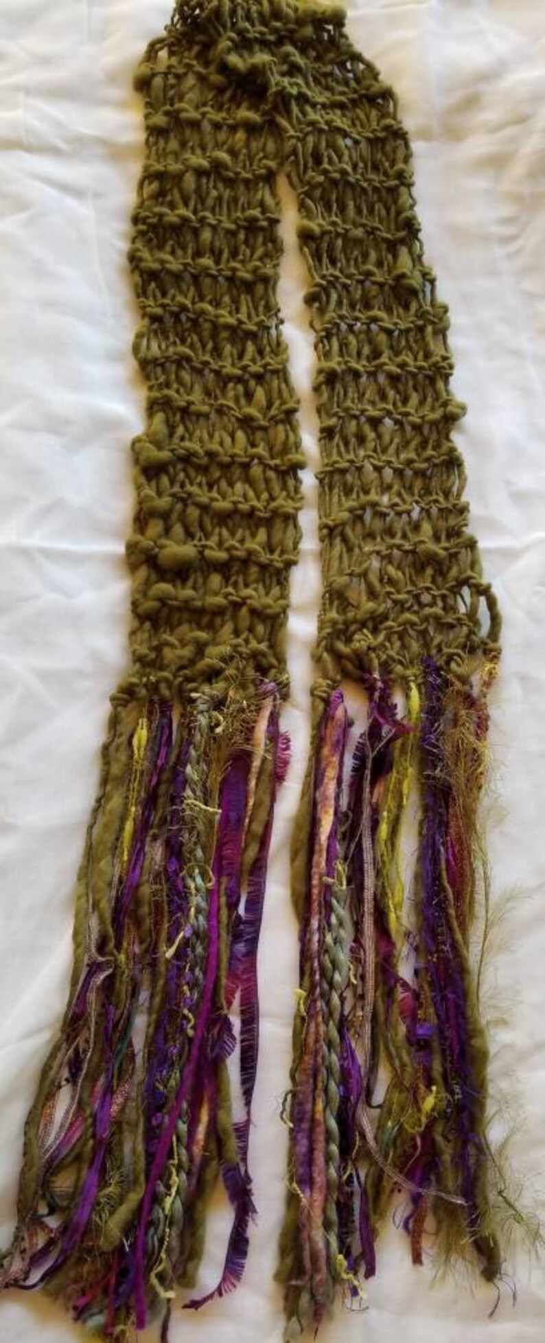 Olive Moss Green and Purple Boho Gypsy Handspun Handknit Scarf - Etsy