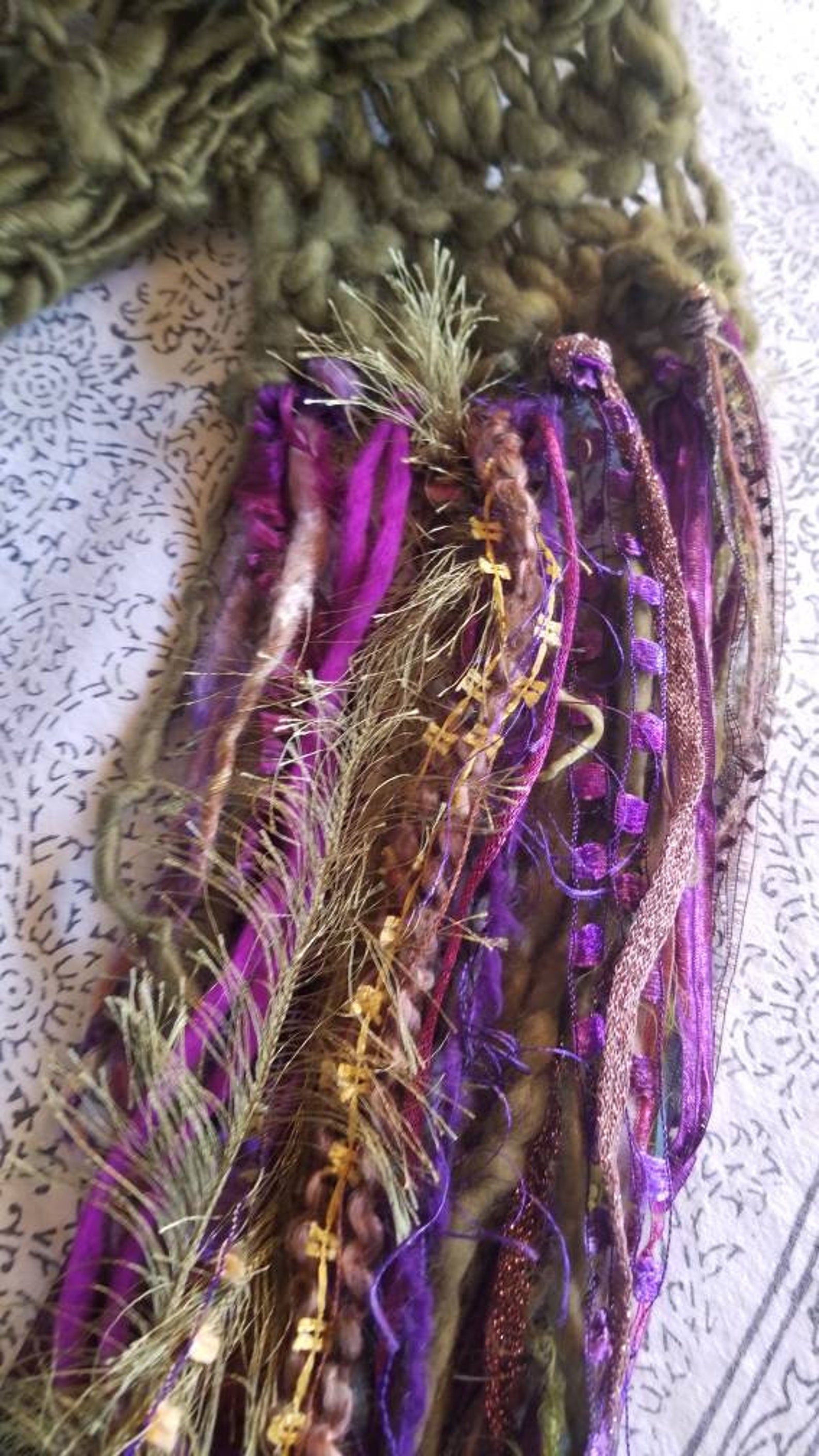 Olive Moss Green and Purple Boho Gypsy Handspun Handknit Scarf - Etsy