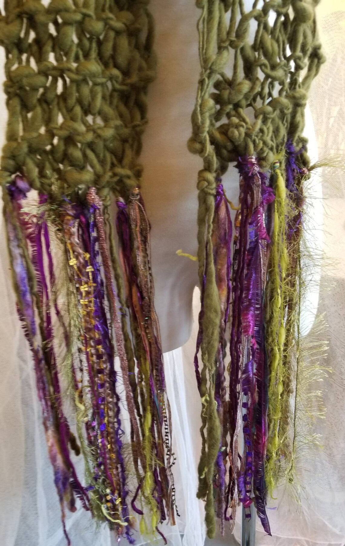 Olive Moss Green and Purple Boho Gypsy Handspun Handknit Scarf - Etsy