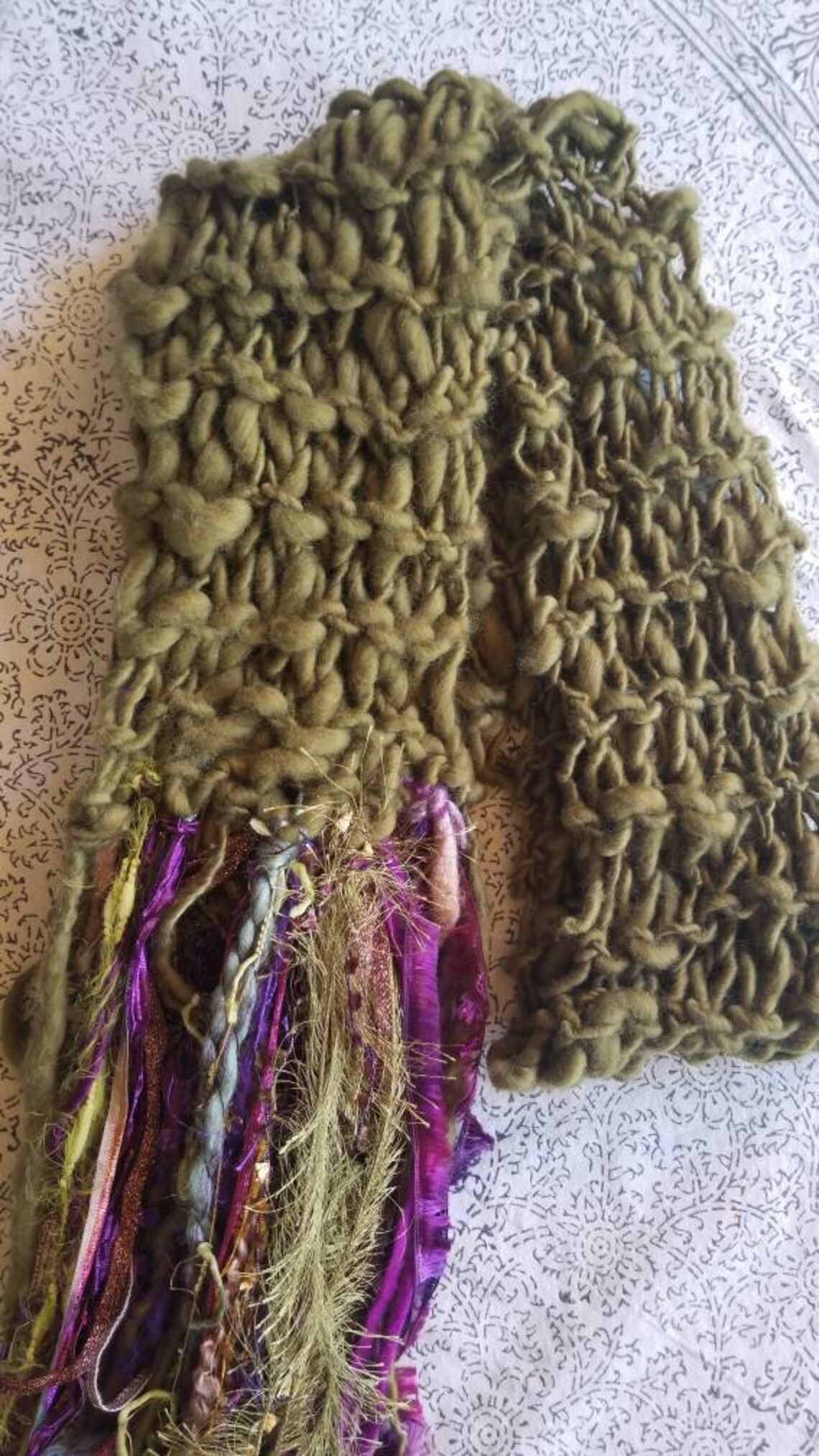 Olive Moss Green and Purple Boho Gypsy Handspun Handknit Scarf - Etsy