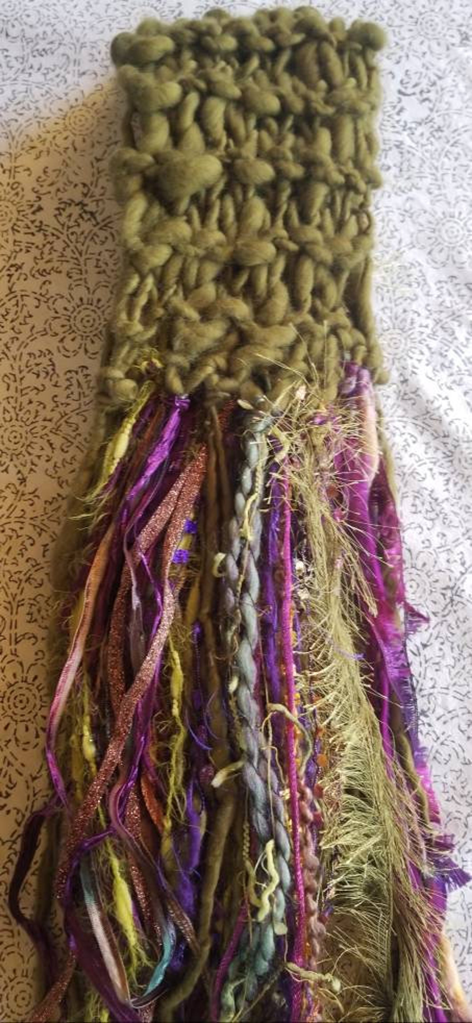 Olive Moss Green and Purple Boho Gypsy Handspun Handknit Scarf - Etsy