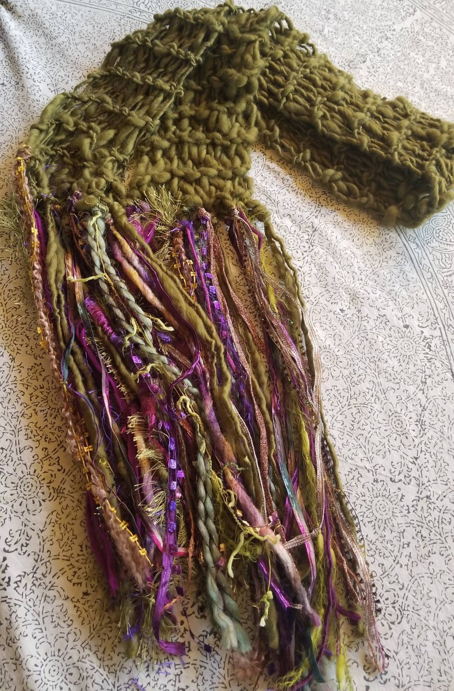 Olive Moss Green and Purple Boho Gypsy Handspun Handknit Scarf - Etsy