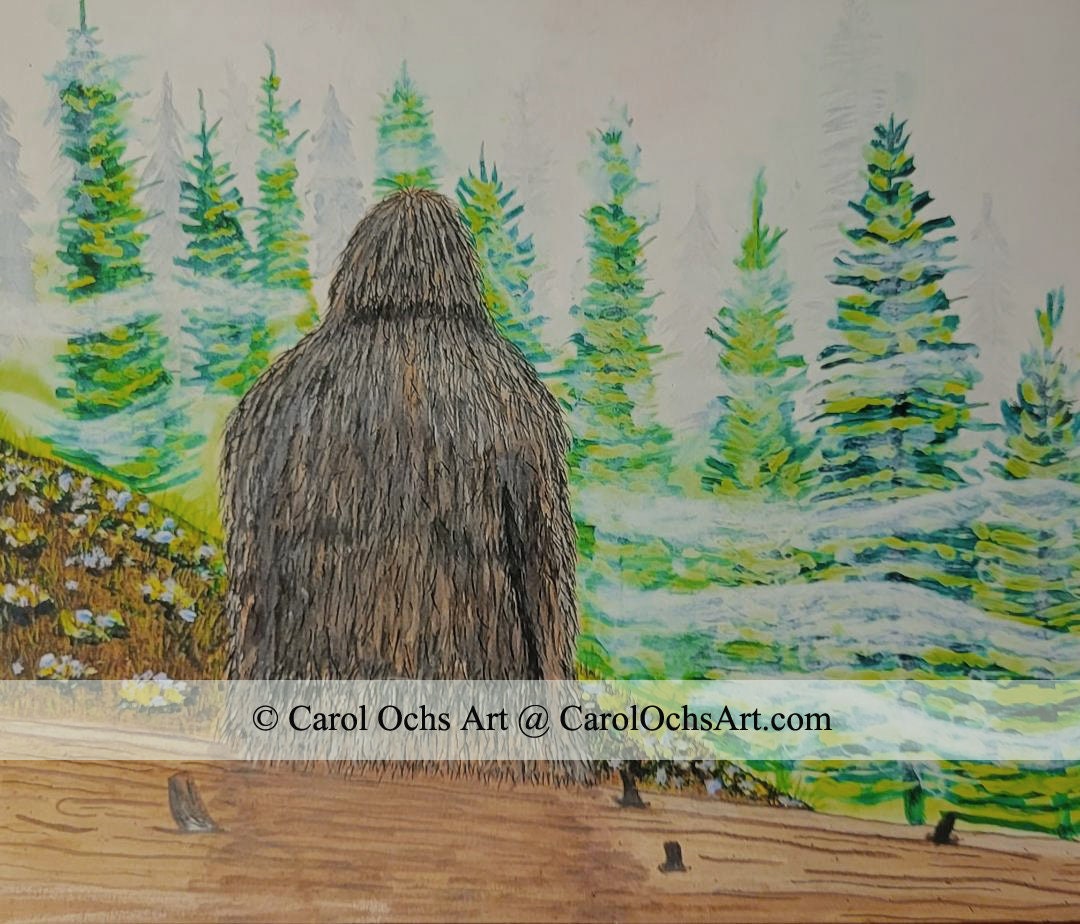 Sasquatch Bigfoot Art Hairy Man Forest Cryptid Art- "thinking Squatchy ...