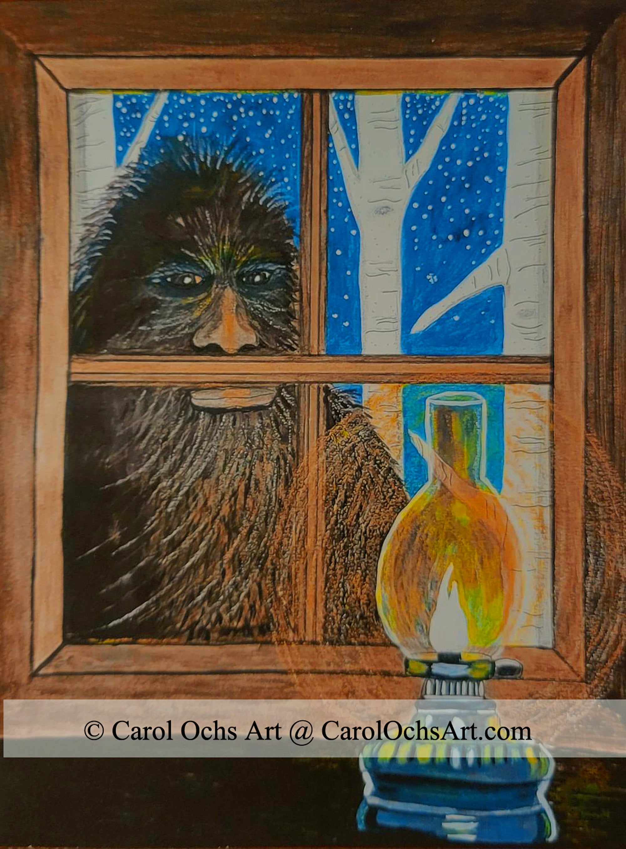 Sasquatch Bigfoot Art, Hairy Man Forest Cryptid Art people Watcher 5 X ...