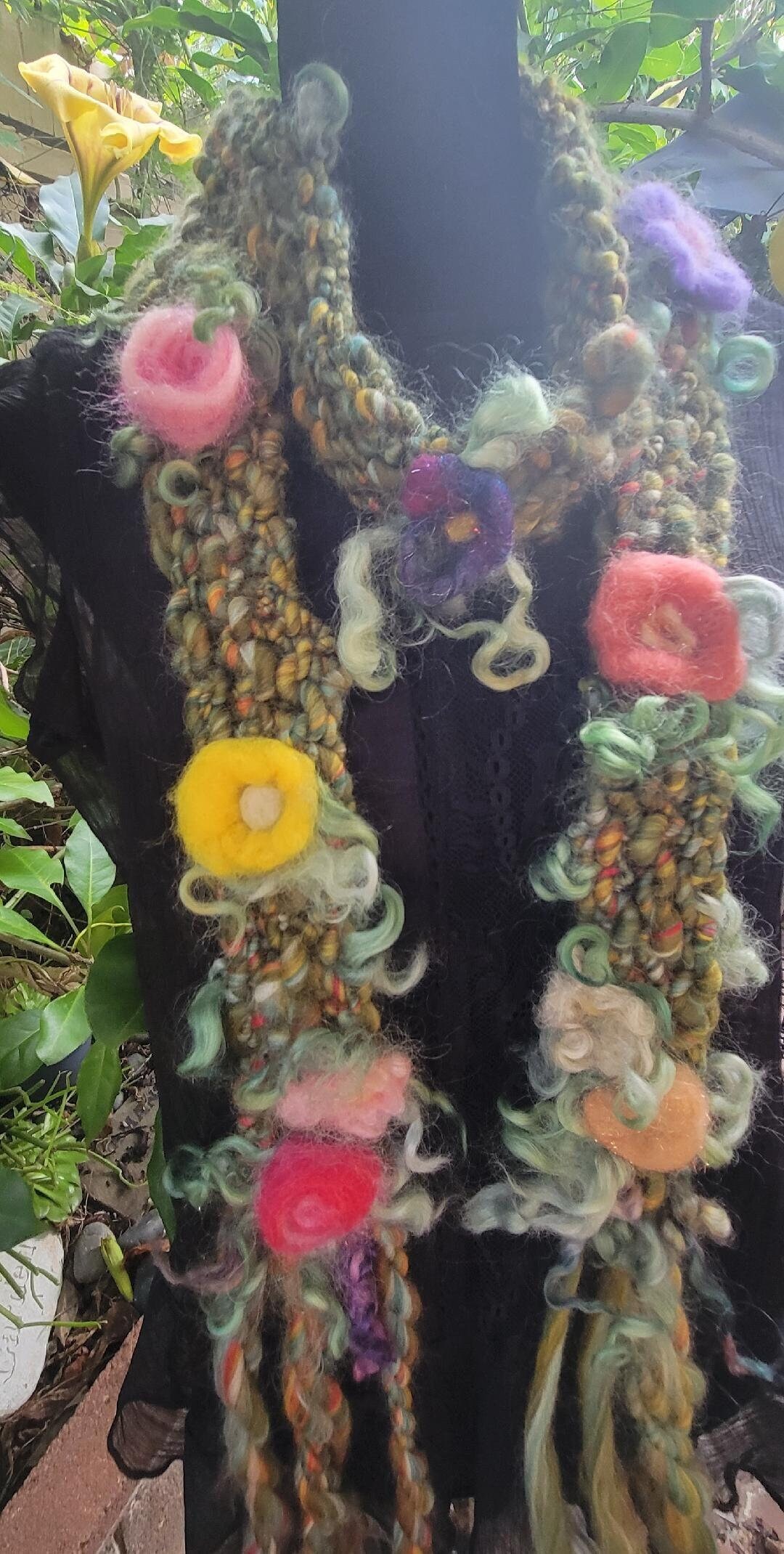 Enchanting Botanical Boa Hand Spun Hand Knit Needle-felted Rosebuds ...