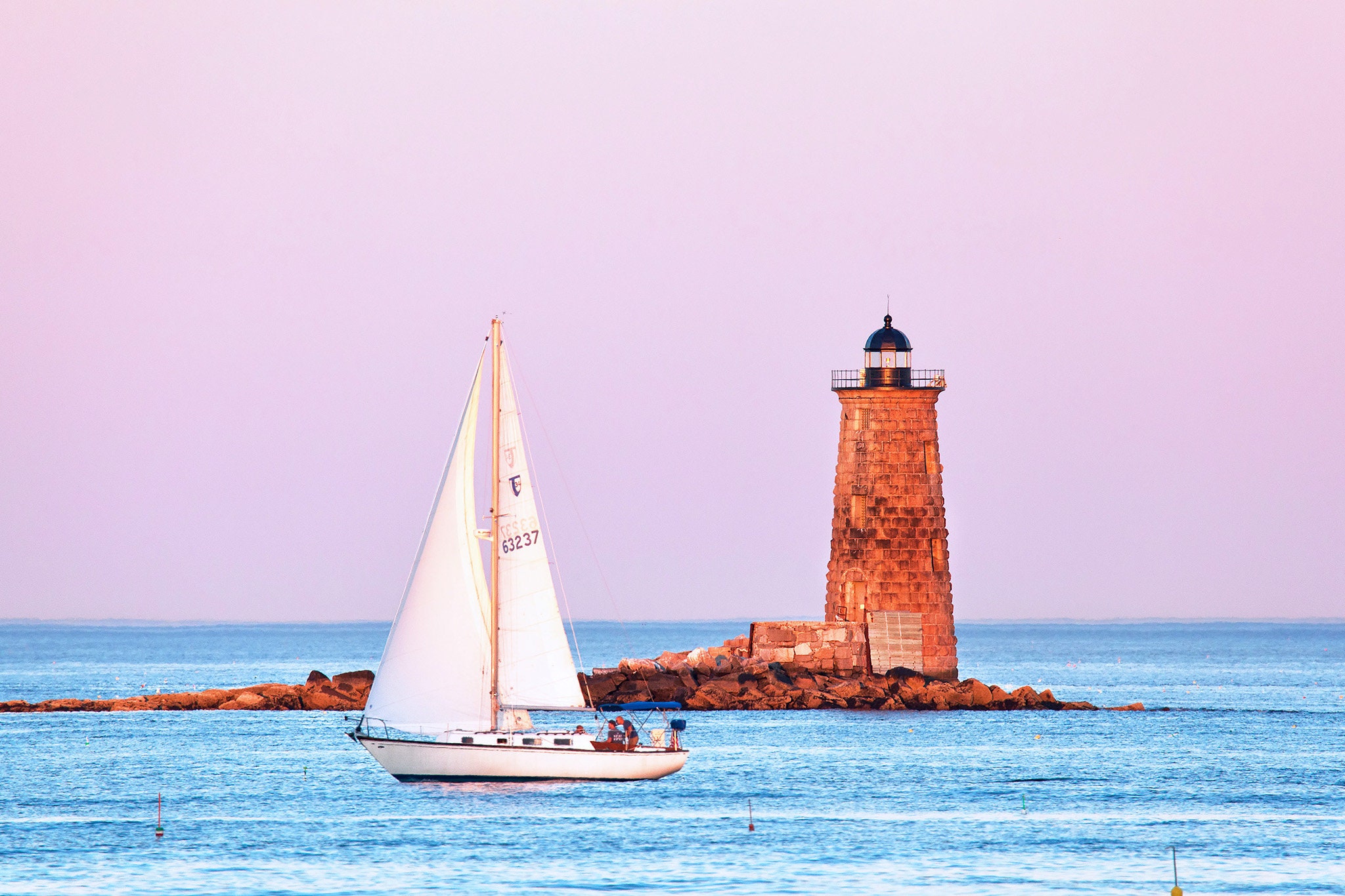 Photo Print, Whaleback Lighthouse, Sailboat, New Hampshire, Seacoast ...