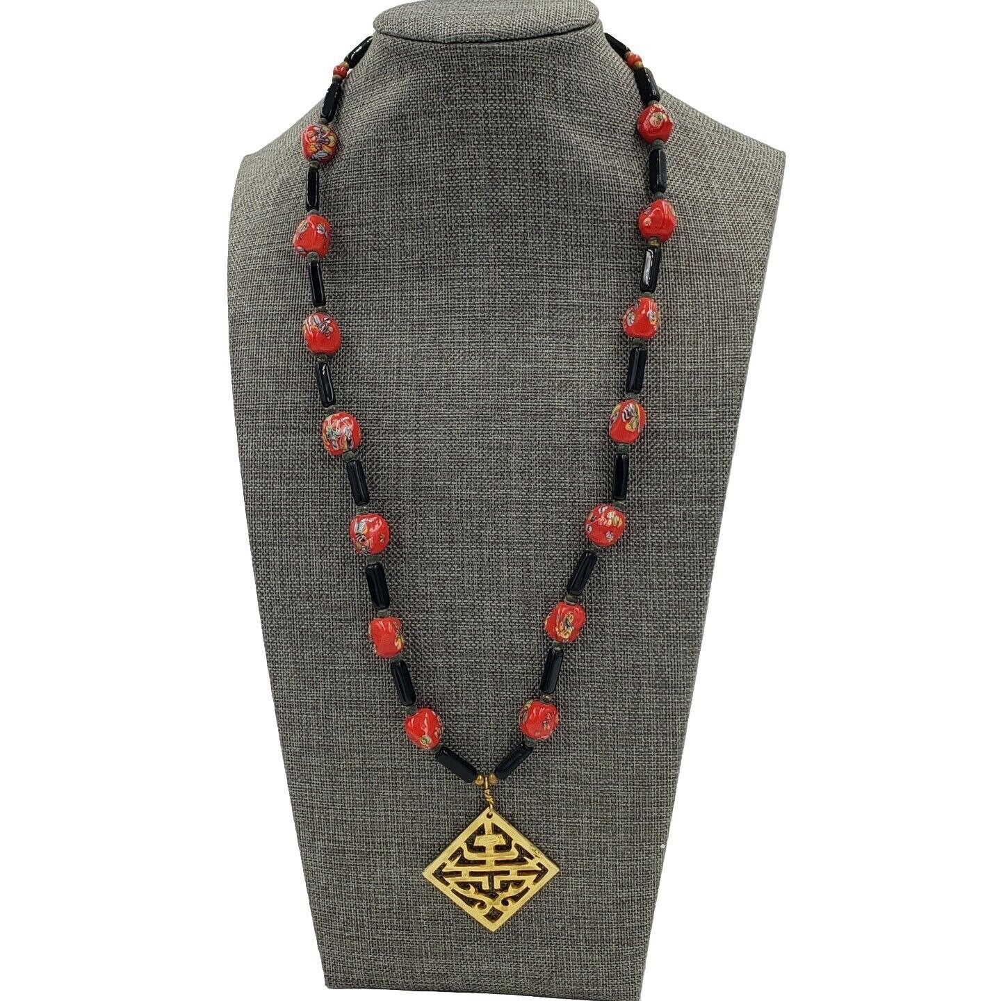 Tortolani Crislu Pendant Necklace Gold Tone Asian Inspired Beaded Signed VTG - Etsy