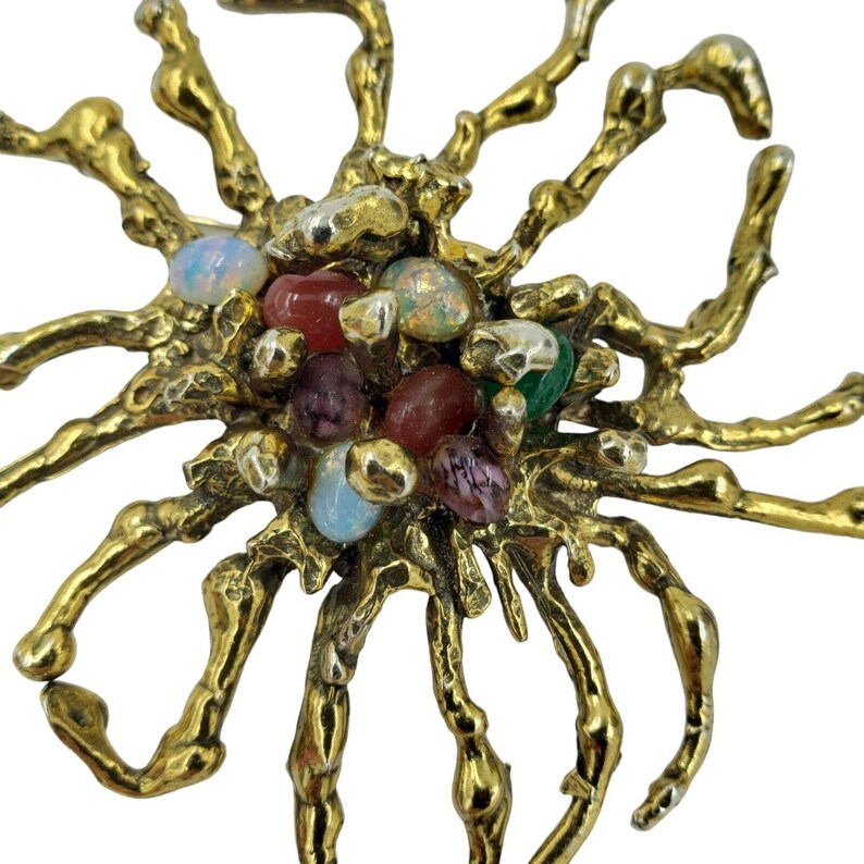 Zentall Brutalist Brooch Natural Stone Cluster Gold Tone Modernist ...