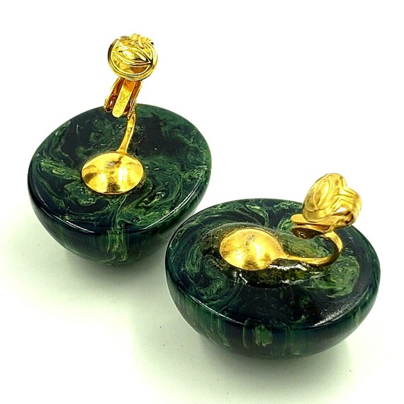 Vintage Lucite Marbled Spinach Green Clip On Earrings… - Gem