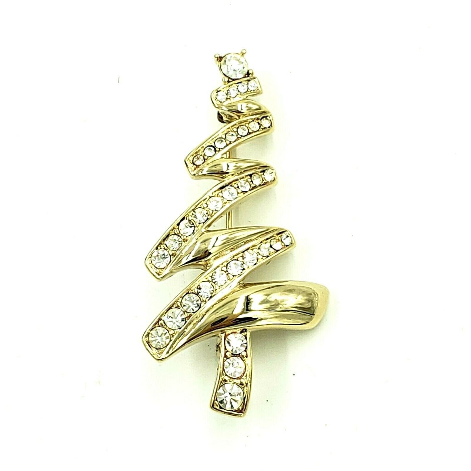 1990s Monet Squiggle Christmas Tree Pin Rhinestone Gold Tone - Etsy UK