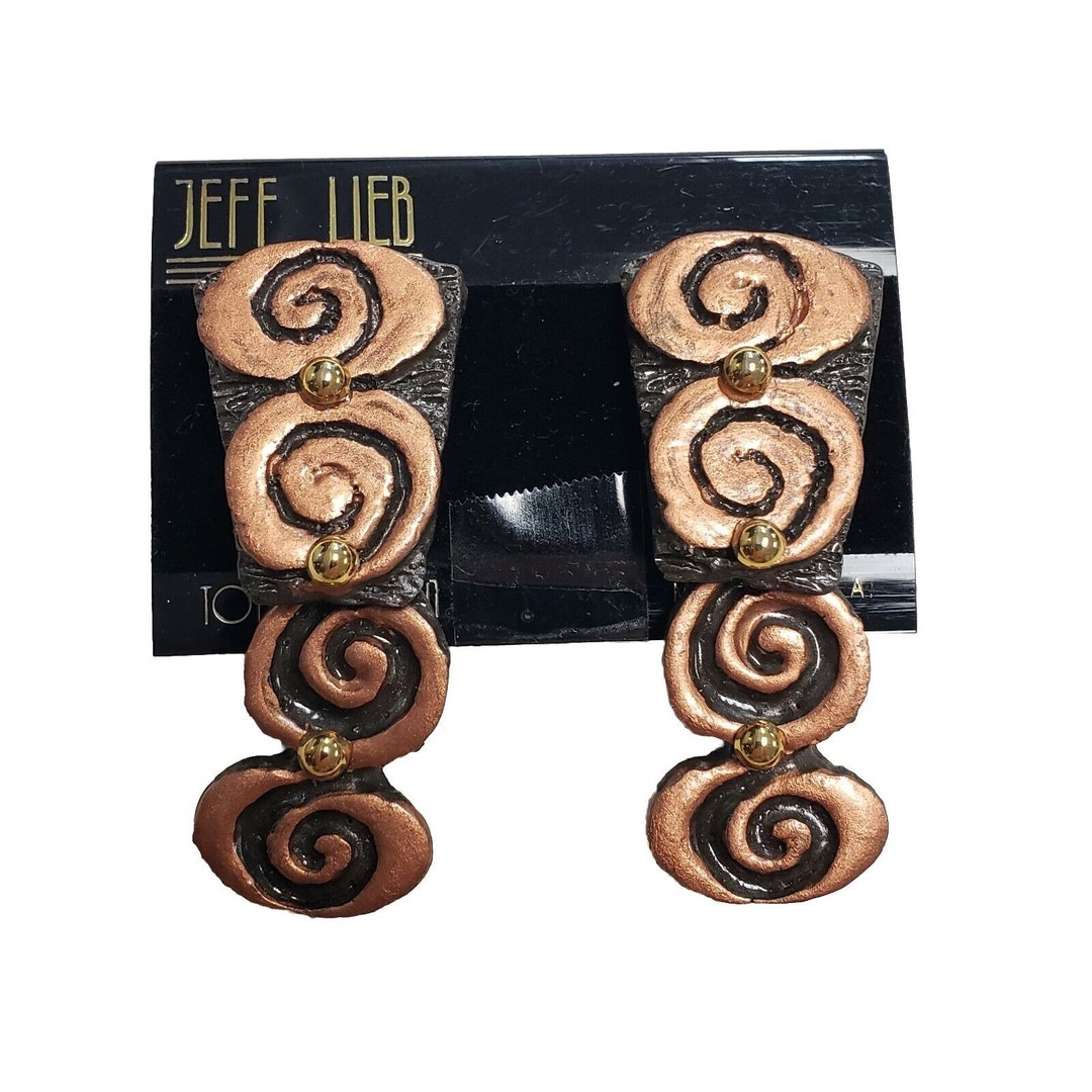 Jeff Lieb Earrings Copper Color Swirl Rhinestone Dangle Clip On - Etsy