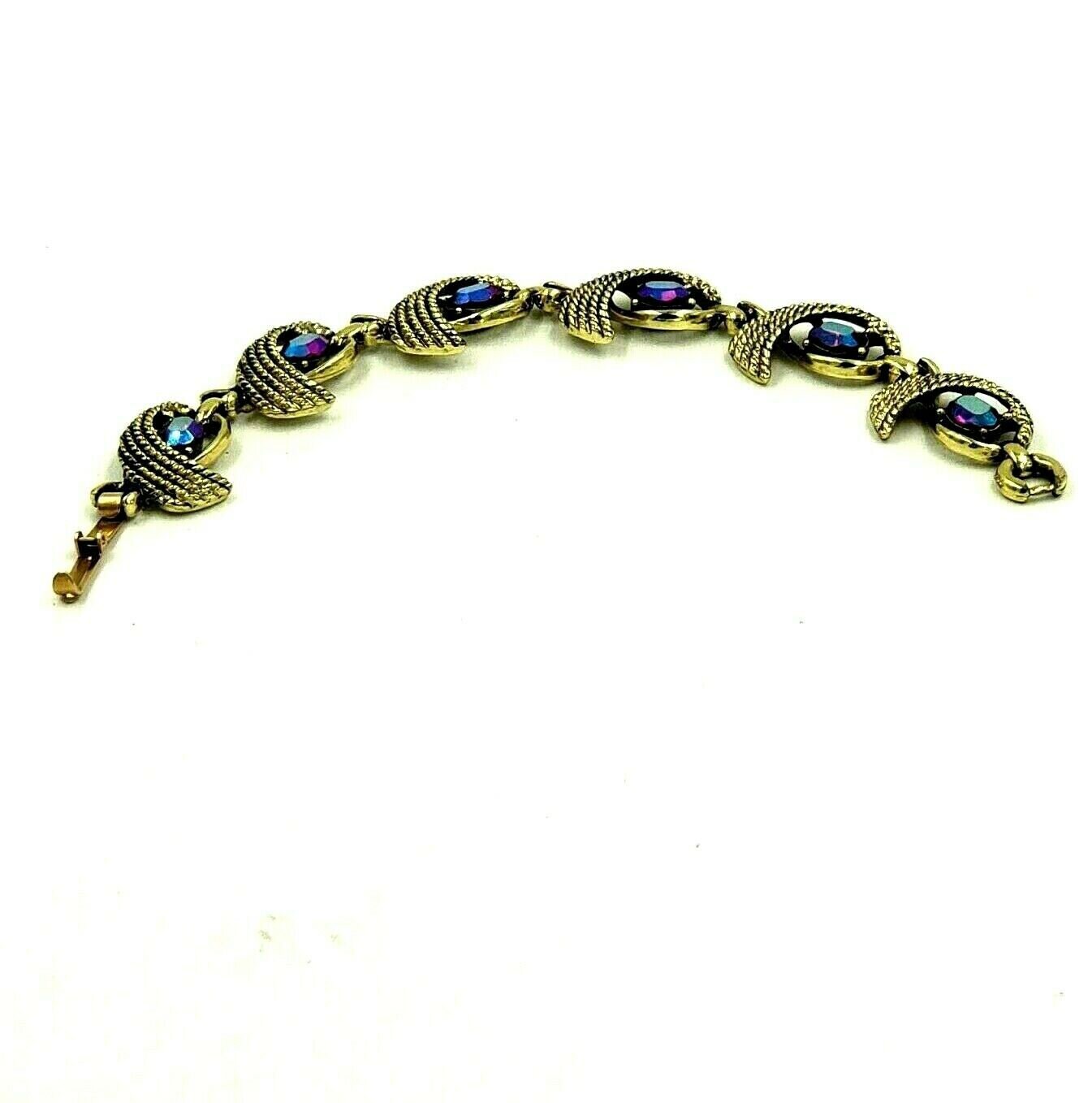 Aurora Borealis Rhinestone enlace pulsera oro tono sin firmar Vintage ...