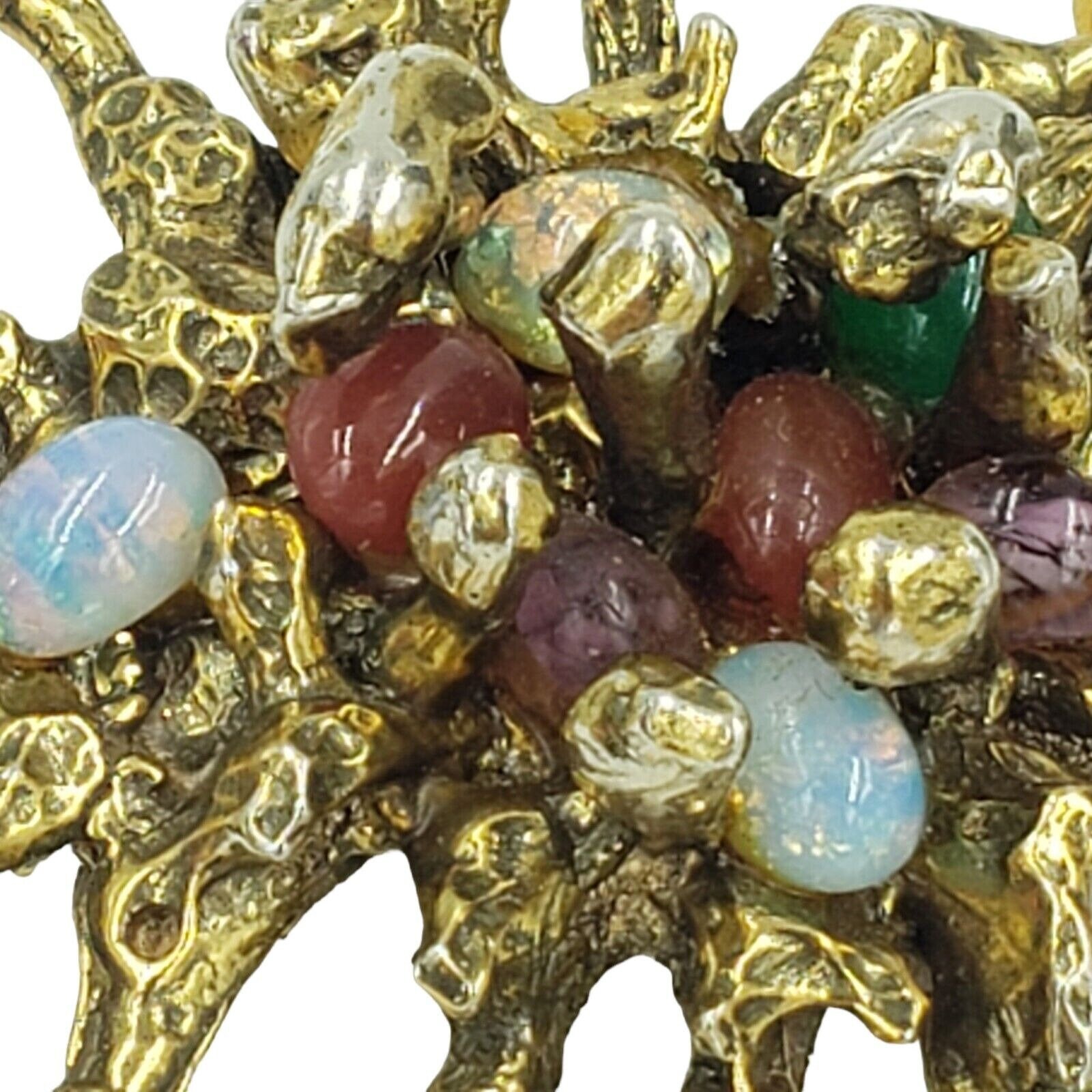 Zentall Brutalist Brooch Natural Stone Cluster Gold Tone Modernist ...