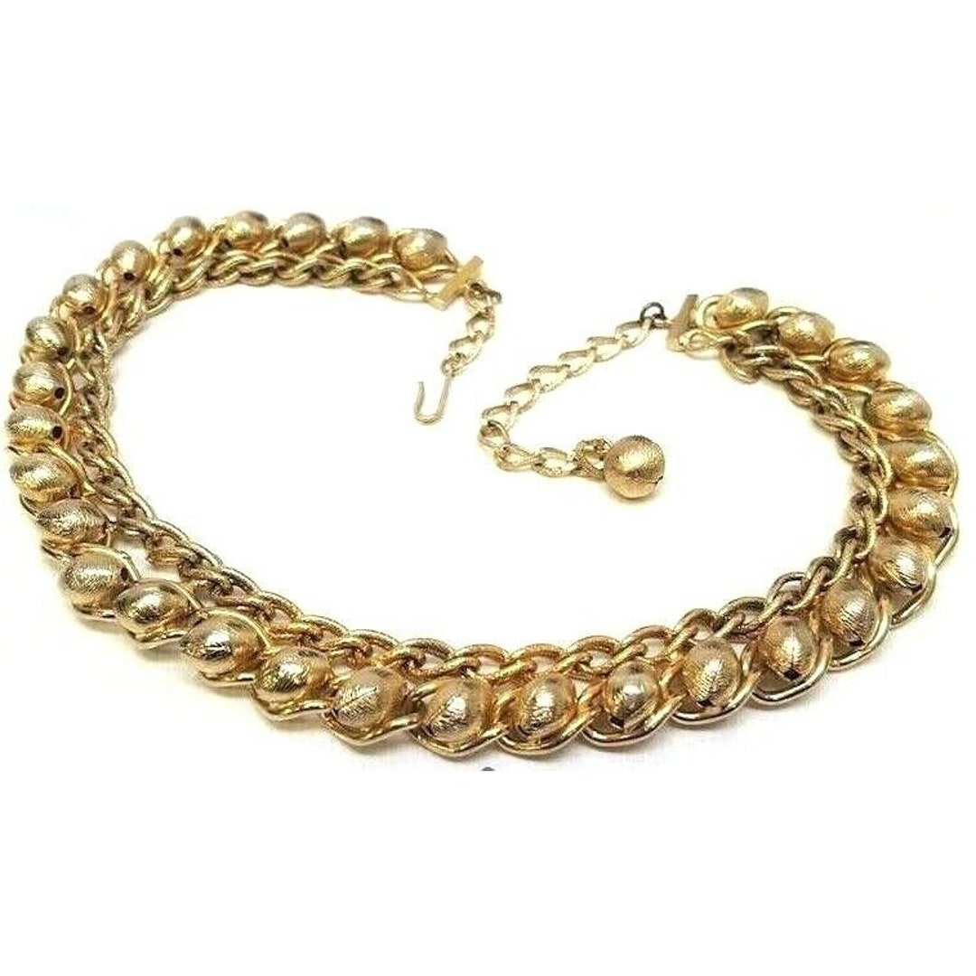 Hobe Necklace Gold Tone Chain and Bead Choker Signed Vintage - Etsy