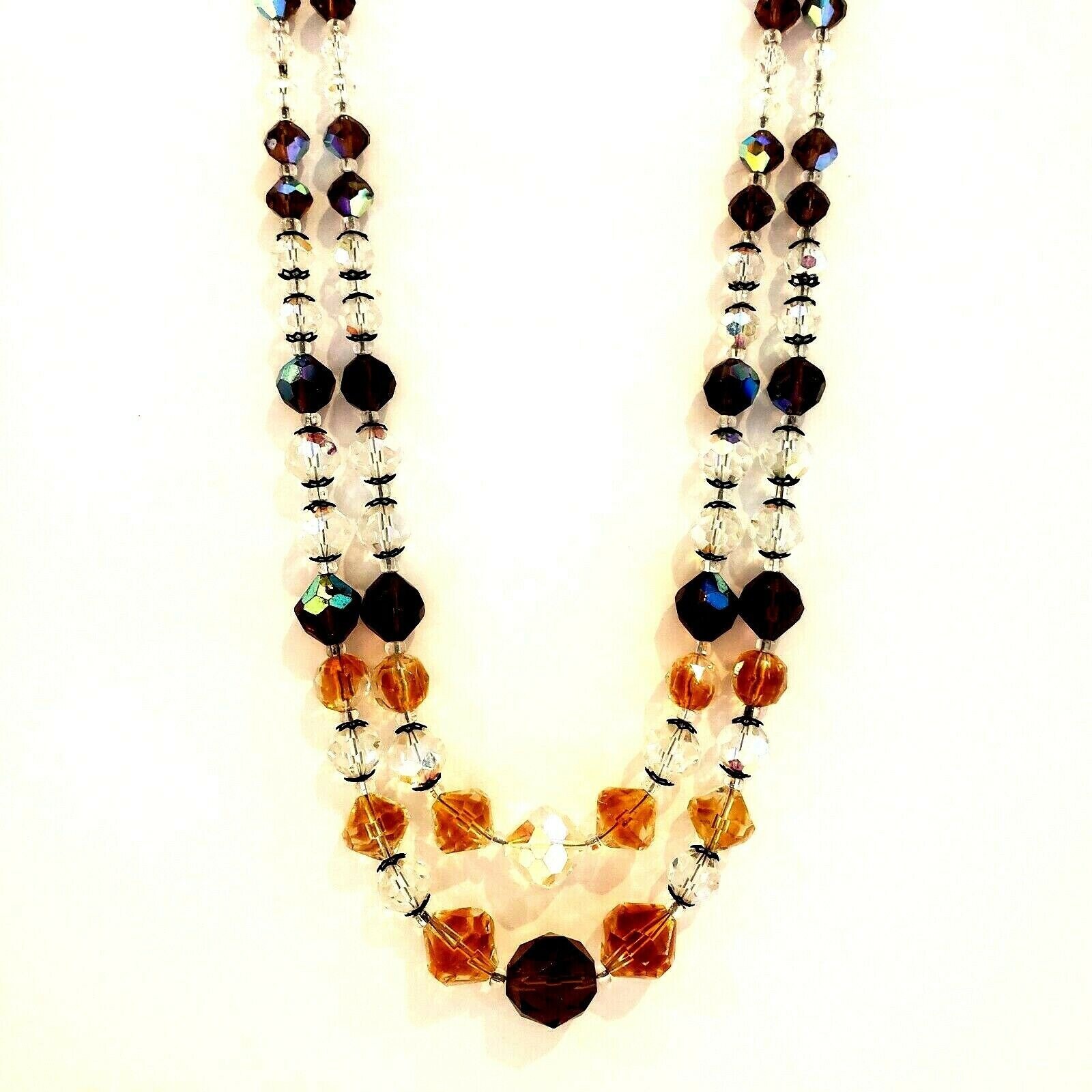 Vintage Crystal Bead Necklace Root Beer Aurora Rhinestone Clasp Mid ...