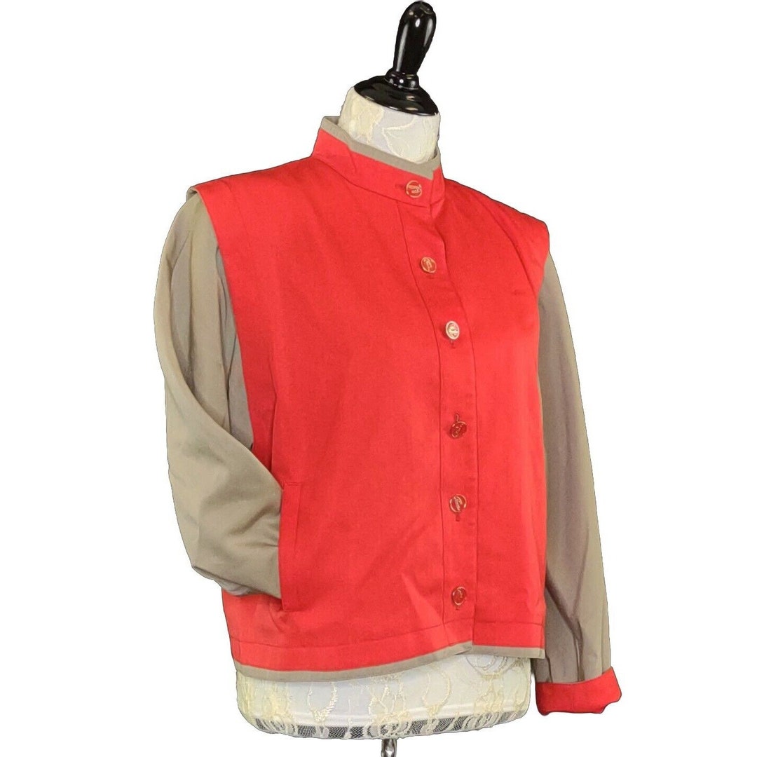 Vintage Louis Feraud 1980s Color Block Jacket Red Khaki Tan Wool Blend ...