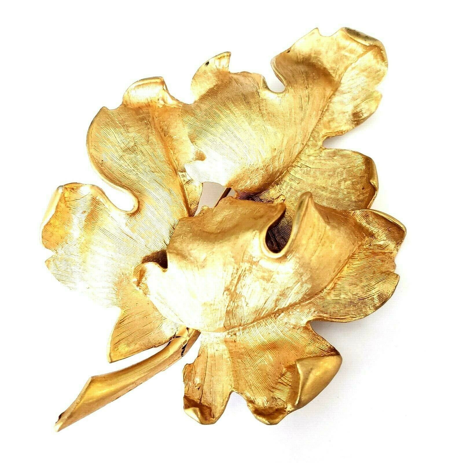 JUDY LEE Large Gold Tone Triple Oak Leaf Brooch Pin Curled - Etsy