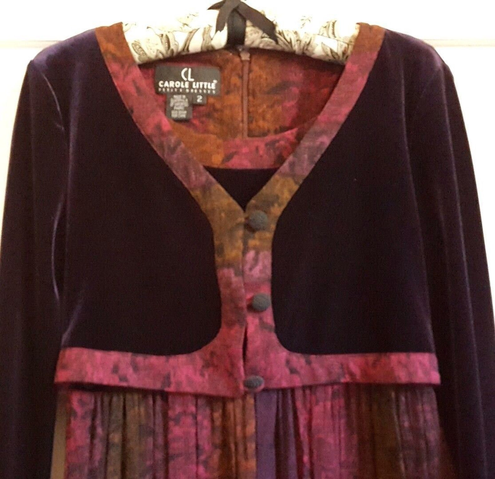 Carole Little Jacket Look Velvet and Rayon Dress Petite Size 2 New Old ...
