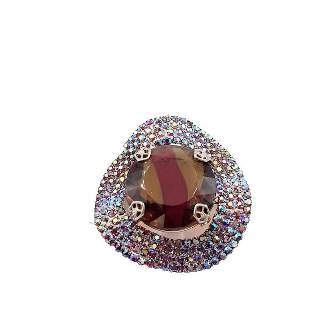 Topaz Red Art Glass Brooch Faceted AB Rhinestone Unsigned Vintage - Etsy