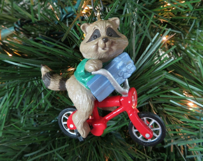Vintage Raccoon Biker Ornament Hallmark Bicycle Boy Christmas Red 1987 ...