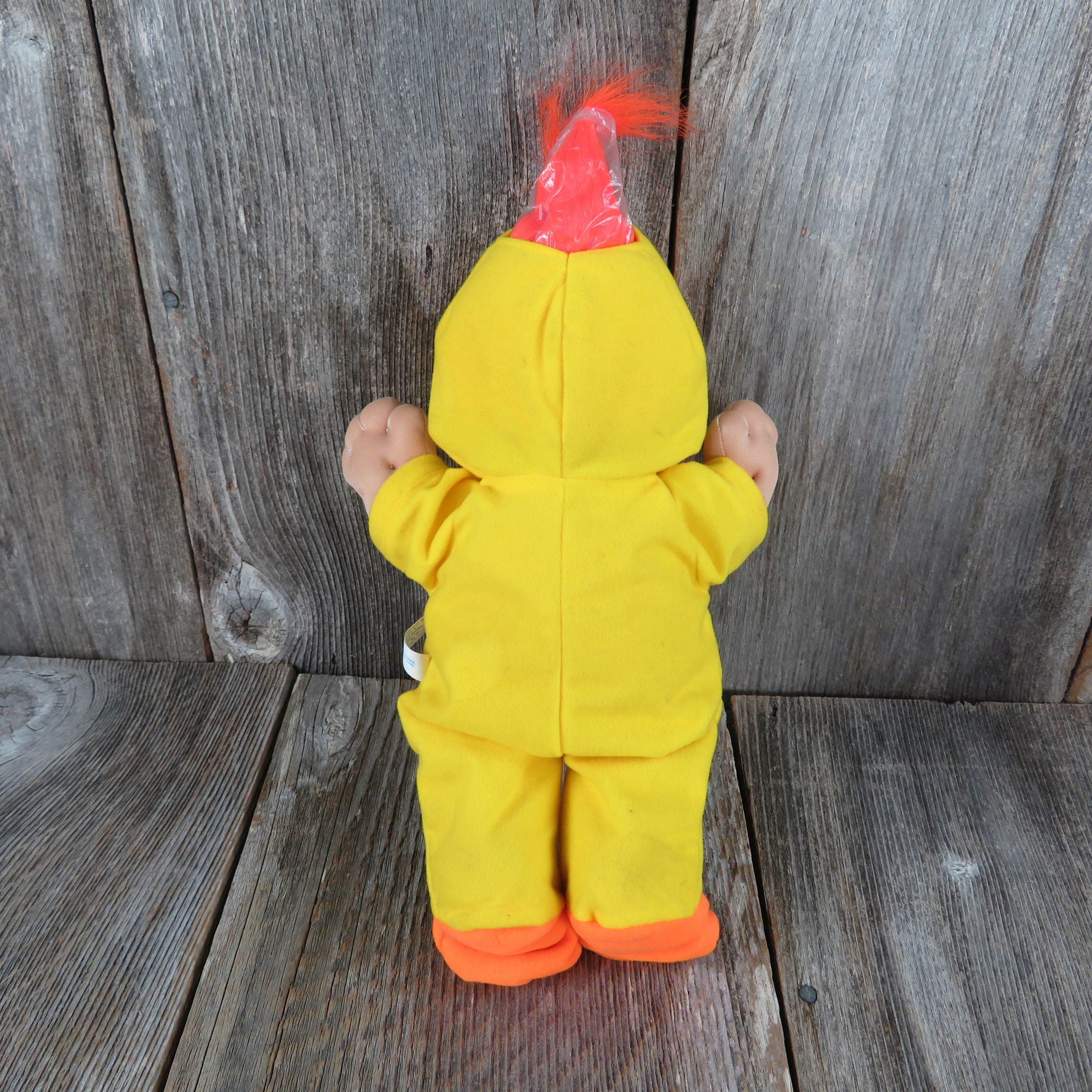 Vintage Troll in Duck Suit Doll Plush Yellow Orange Hair Blue Eyes Russ ...