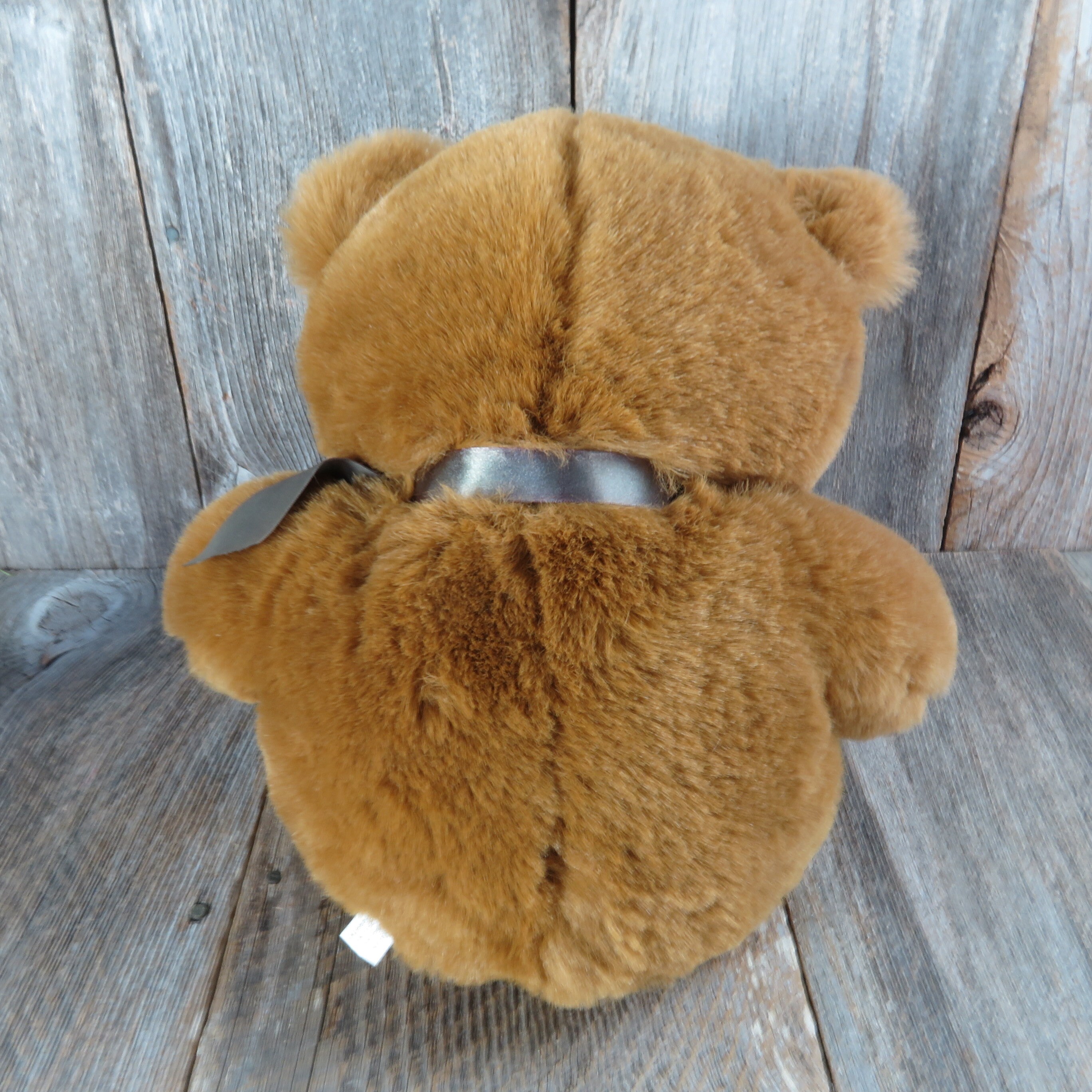 Vintage Large Brown Teddy Bear Plush Bow Flocked Nose Ribbon - Etsy