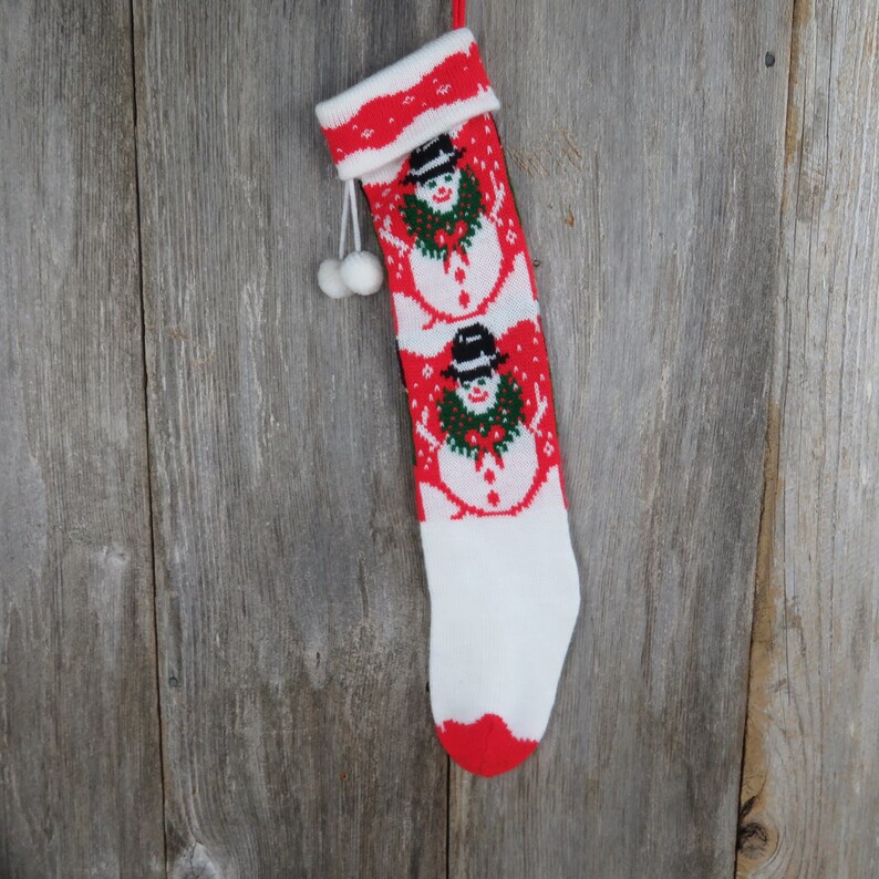 Vintage Knit Snowman Stocking Christmas Wreath Snow Green Red - Etsy