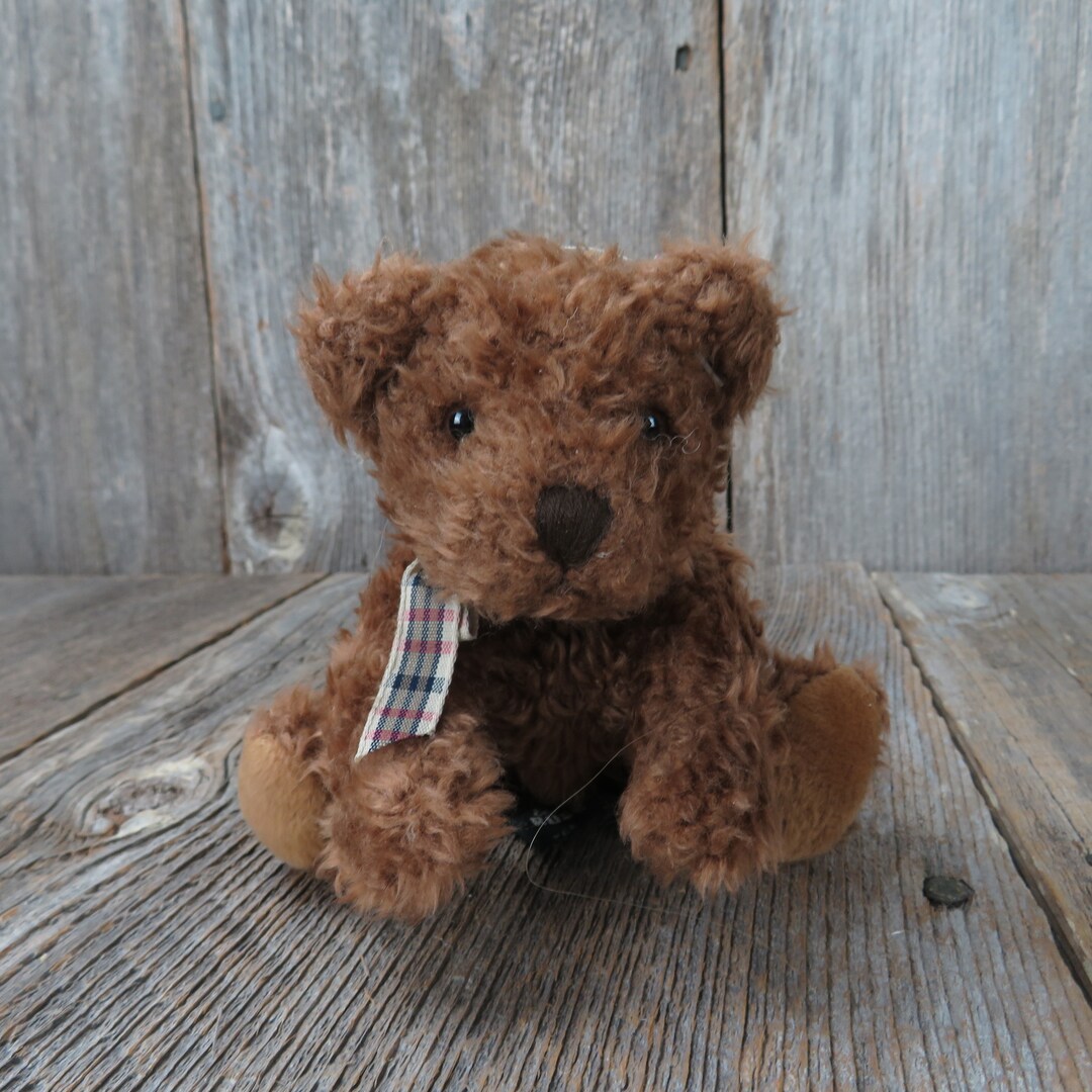 Brown Bear Plush Beanie Russ Bearsin Love Stuffed Animal Small Plaid ...