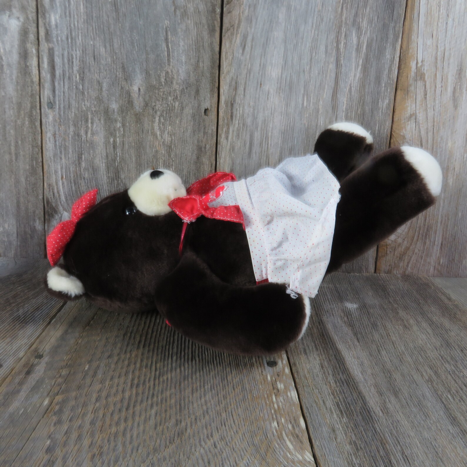 Vintage Del Monte Del Monte Red White Apron Bow Dark Brown Stuffed ...