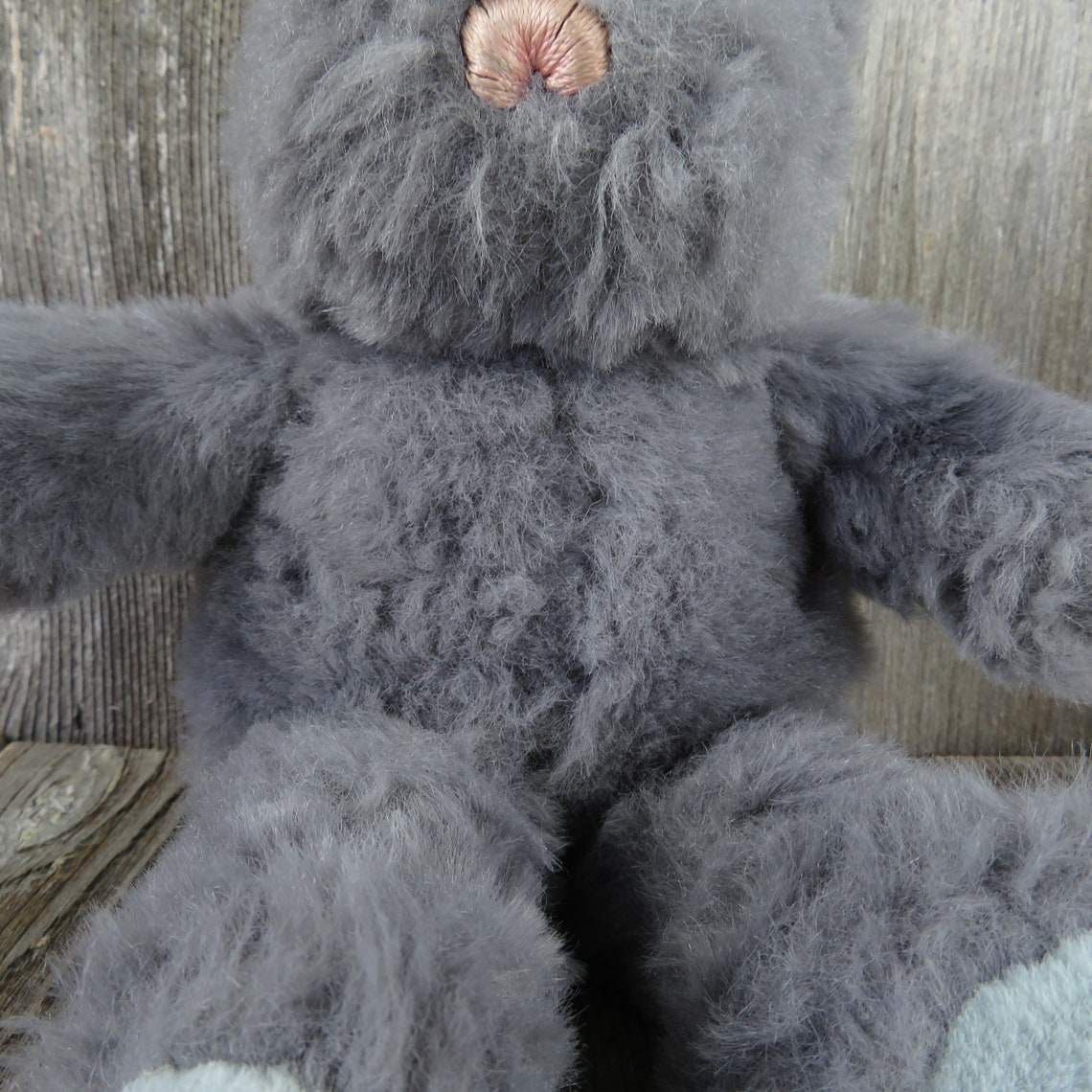 Vintage Teddy Bear Plush Fuzzy Stuffed Animal Grey Stitched - Etsy
