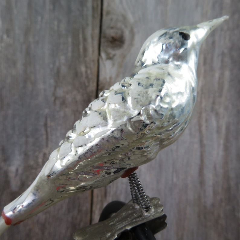 Vintage Mercury Glass Bird Clip Ornament Silver Painted White - Etsy