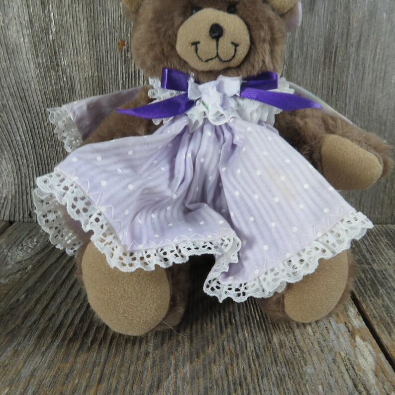 Vintage Teddy Bear Plush Purple Polk a Dot Dress Flower Hat - Etsy