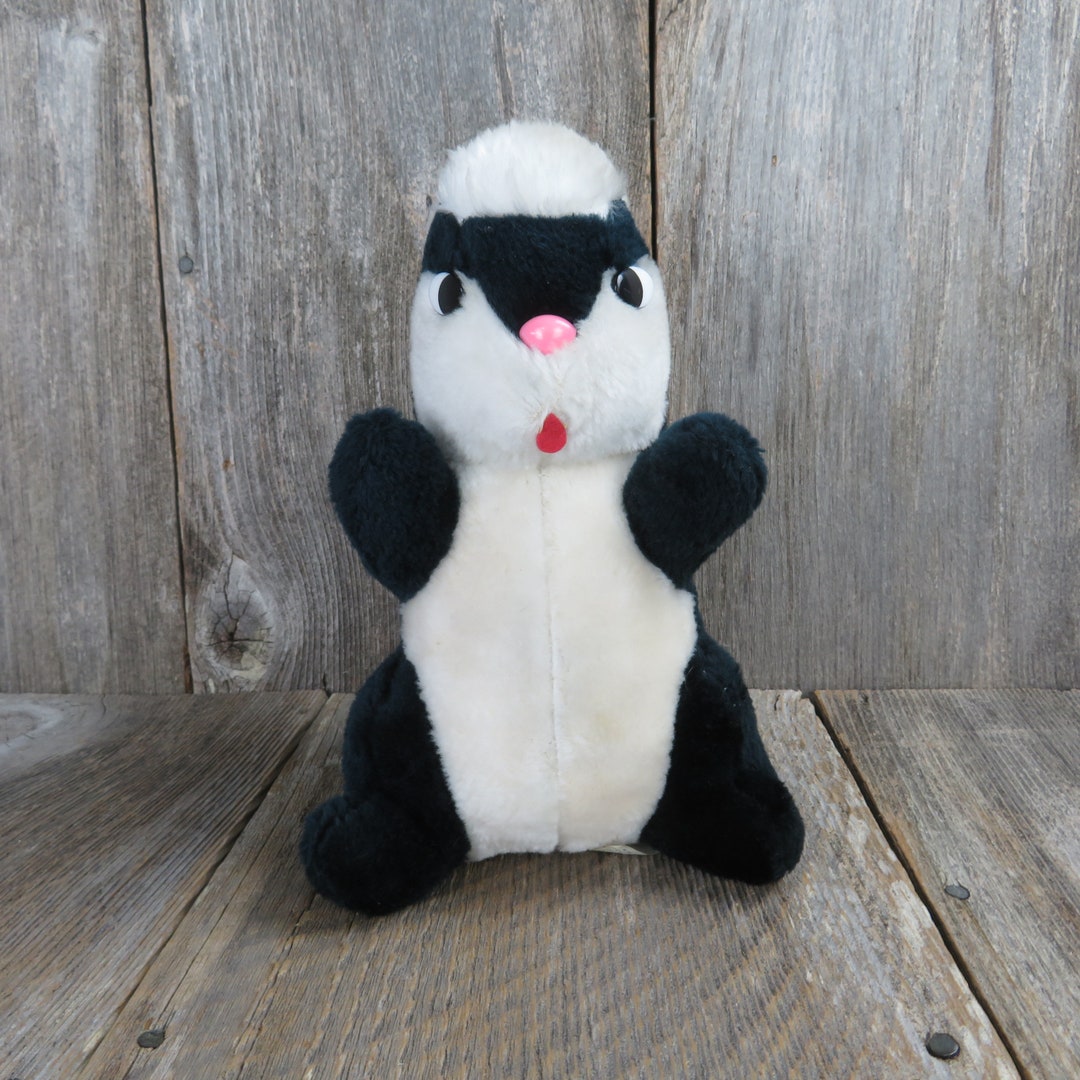 Vintage Skunk Plush Carnival Prize Stuffed Animal Hard Firm Body White ...