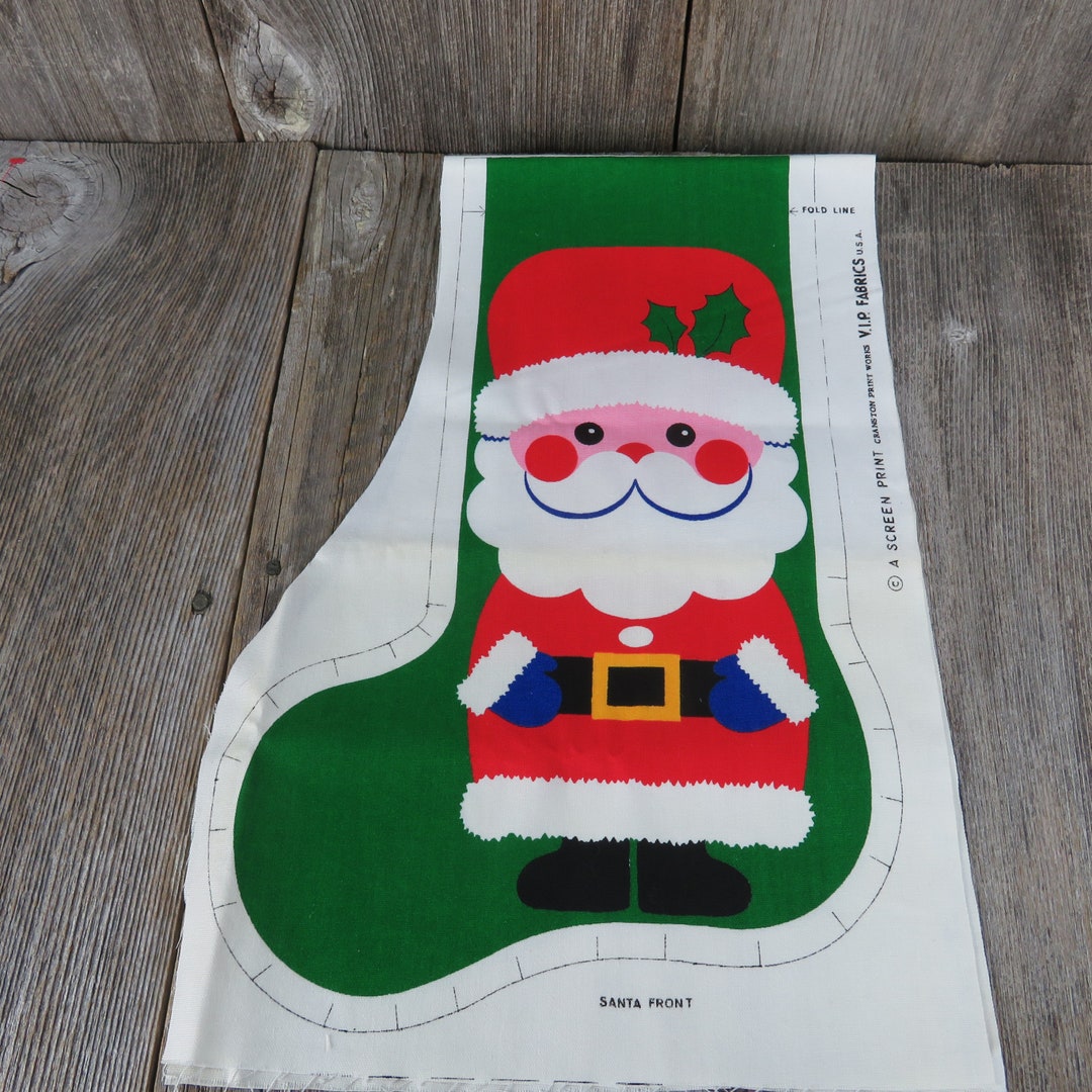 Vintage Stocking Fabric Panel Christmas Santa Claus Cut and Sew Screen ...