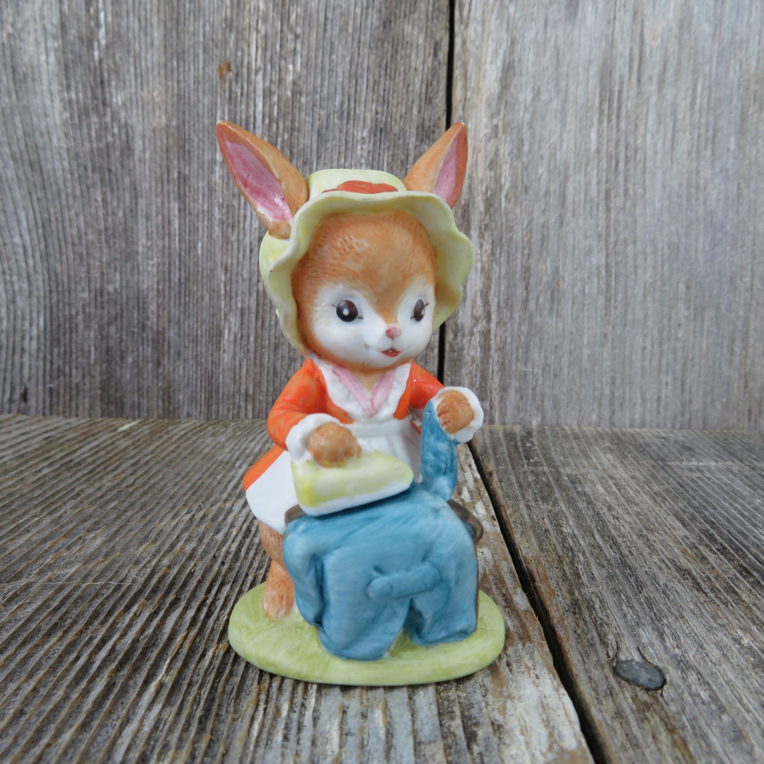 Vintage Bunny Ironing Figurine Lefton China 2264 Rabbit Orange Dress ...