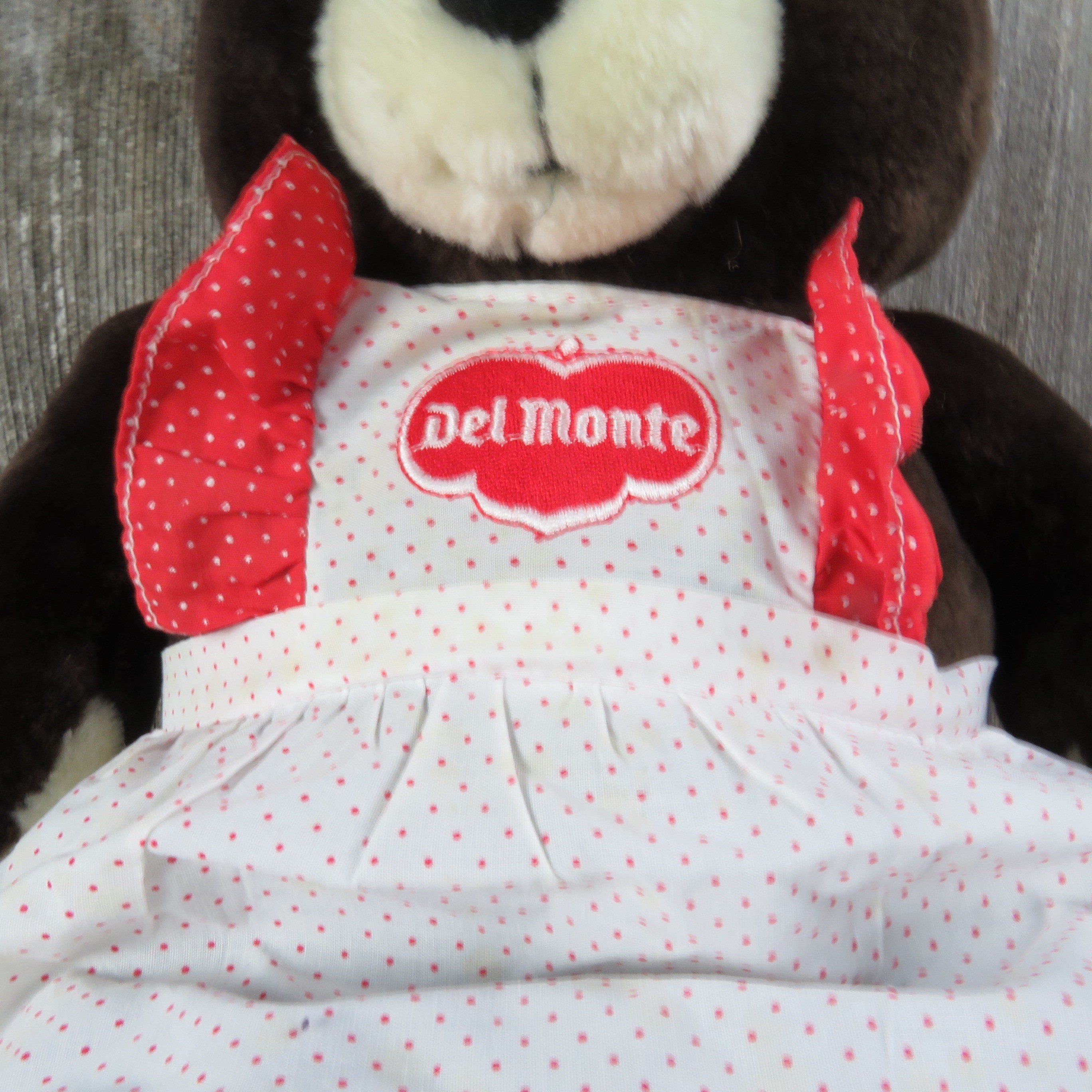 Vintage Del Monte Del Monte Red White Apron Bow Dark Brown Stuffed ...