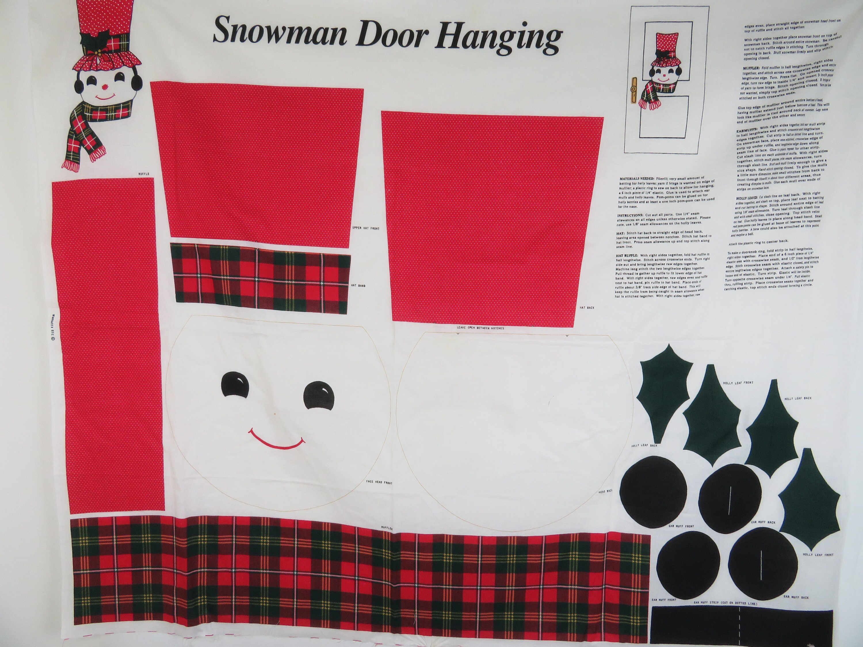 Christmas Door Hanging Panel Cut Sew Fabric Snowman Vintage | Etsy