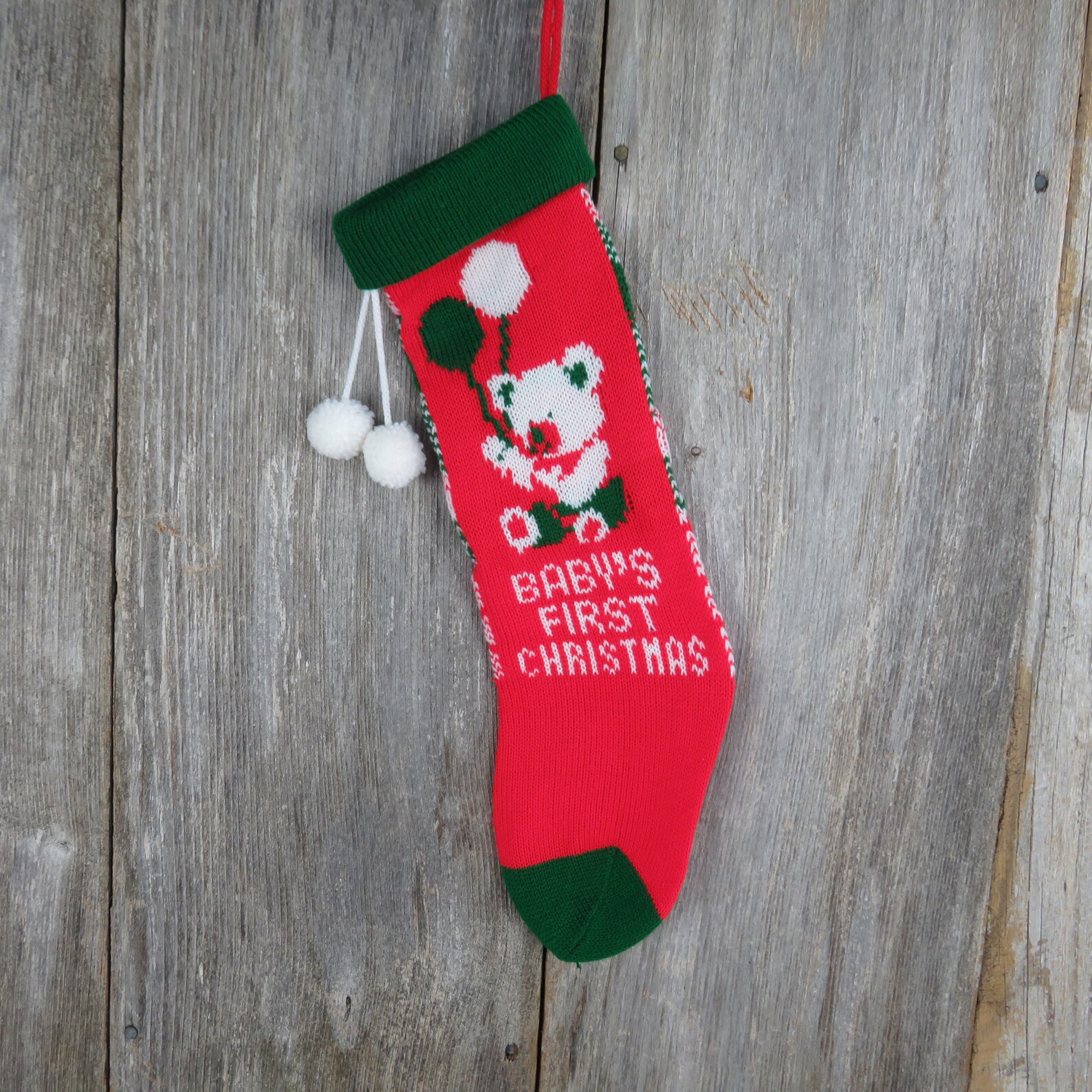 Vintage Baby's First Christmas Stocking Knit Teddy Bear - Etsy