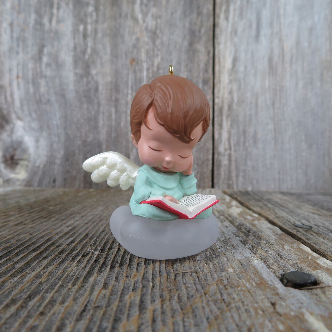 Vintage Mary's Angels Joy Hallmark Ornament Reading a Book Green ...