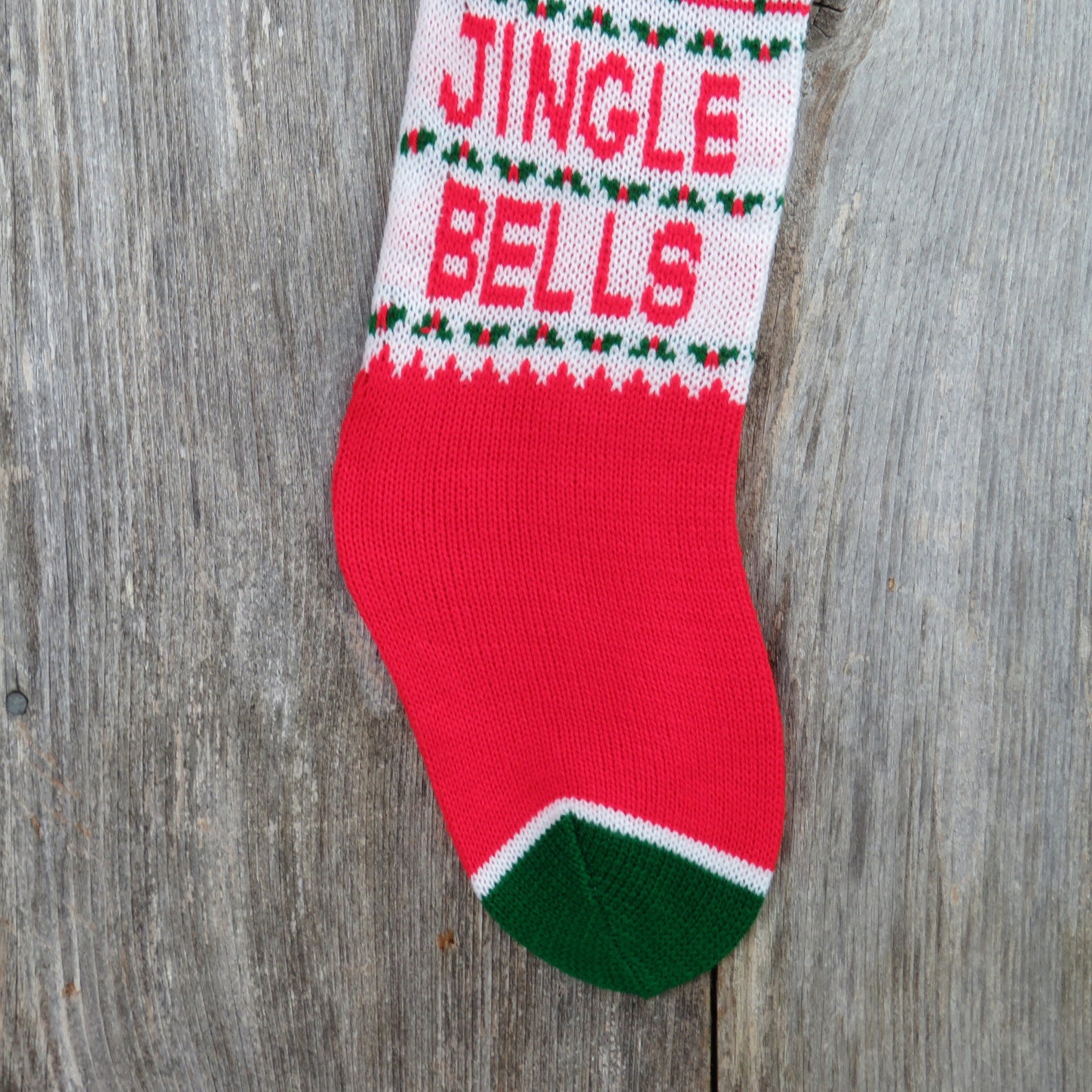 Vintage Jingle Bells Knit Stocking Christmas Music Notes Red Green ...