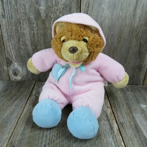 Vintage Teddy Bear Plush Droopy Eyes Flocked Nose Pink Pajamas Stuffed ...