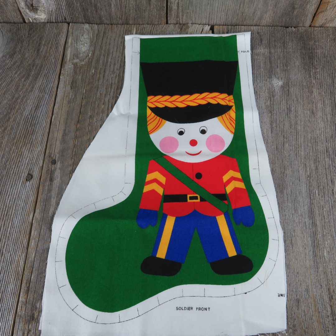 Vintage Toy Soldier Stocking Fabric Panel Christmas Cut and Sew Screen ...