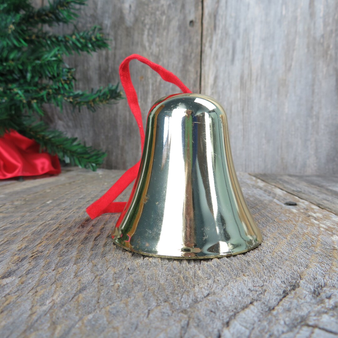 Vintage Gold Bell With Red Flocked Ribbon Christmas Hand Bell Door ...